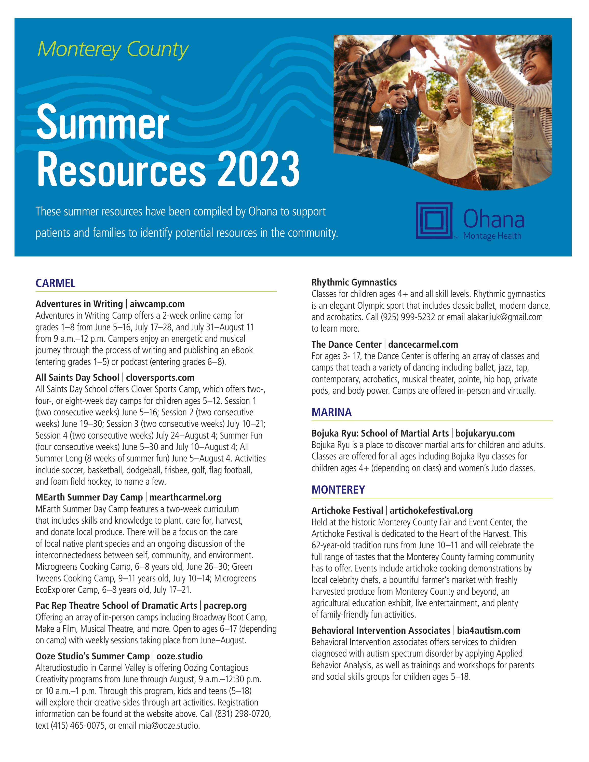 Ohana Summer Resources For Parents by Montage Health - Issuu