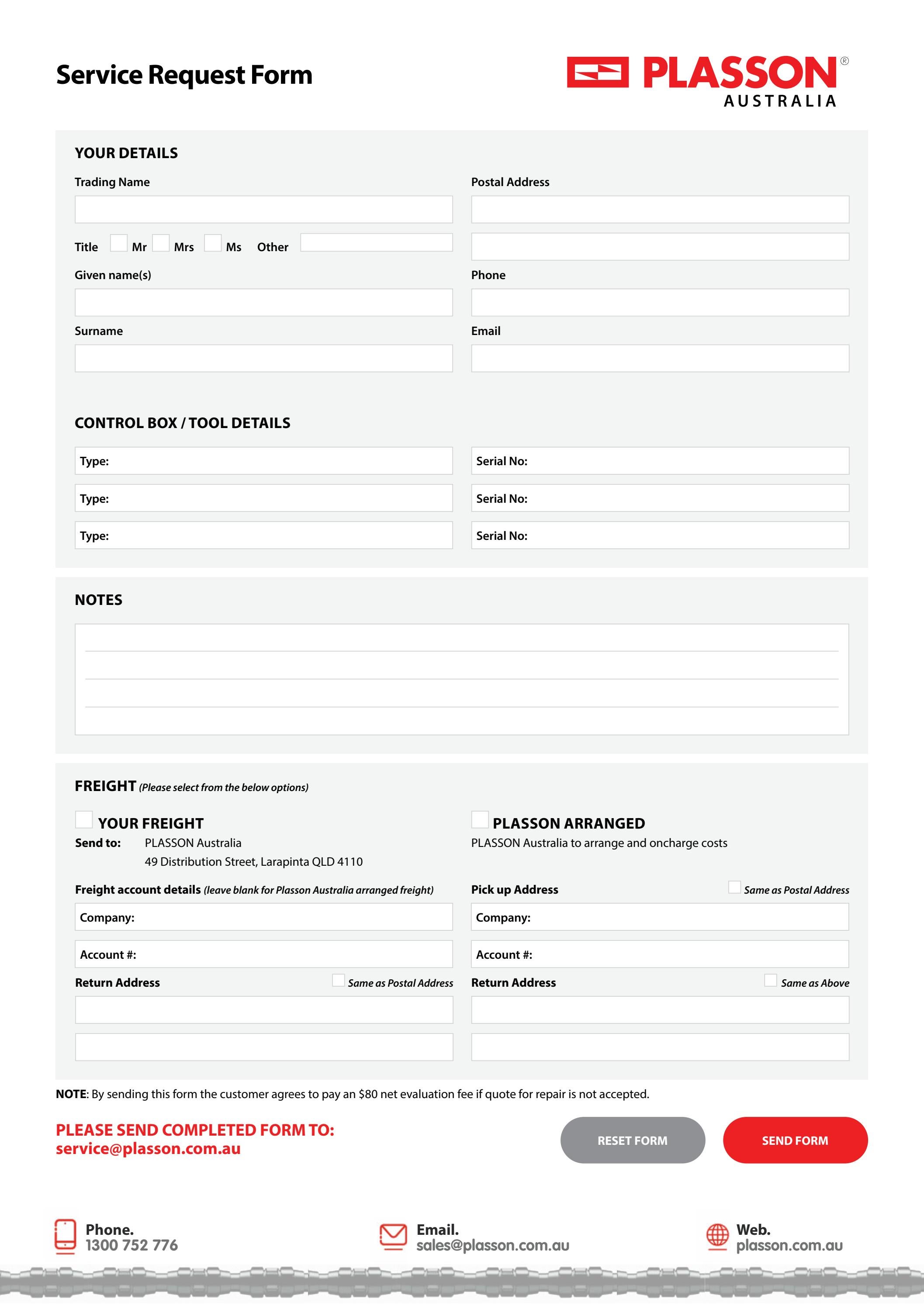 PLASSON EF Control Box Service Form by PLASSON Australia - Issuu