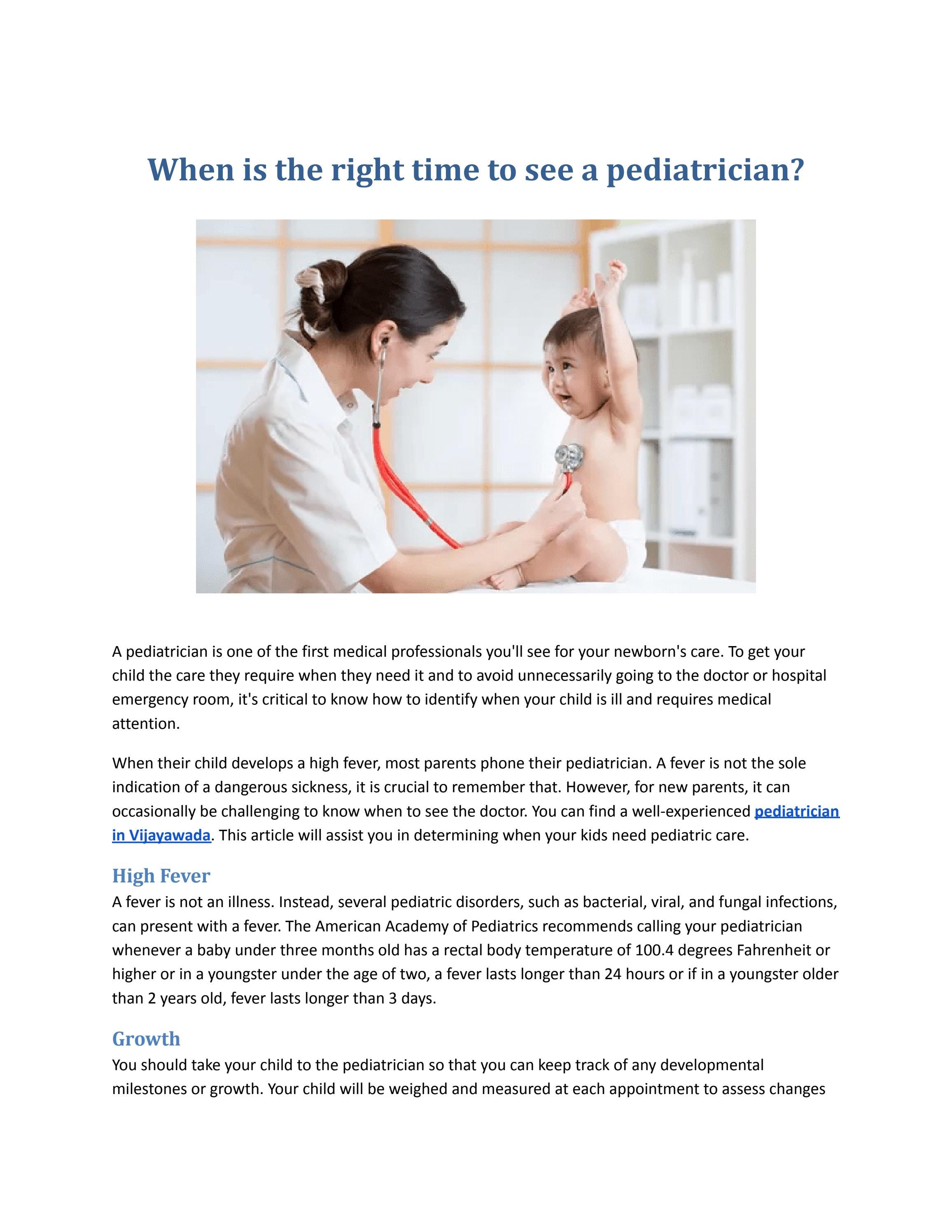 When is the right time to see a pediatrician? by Ankura Hospital - Issuu