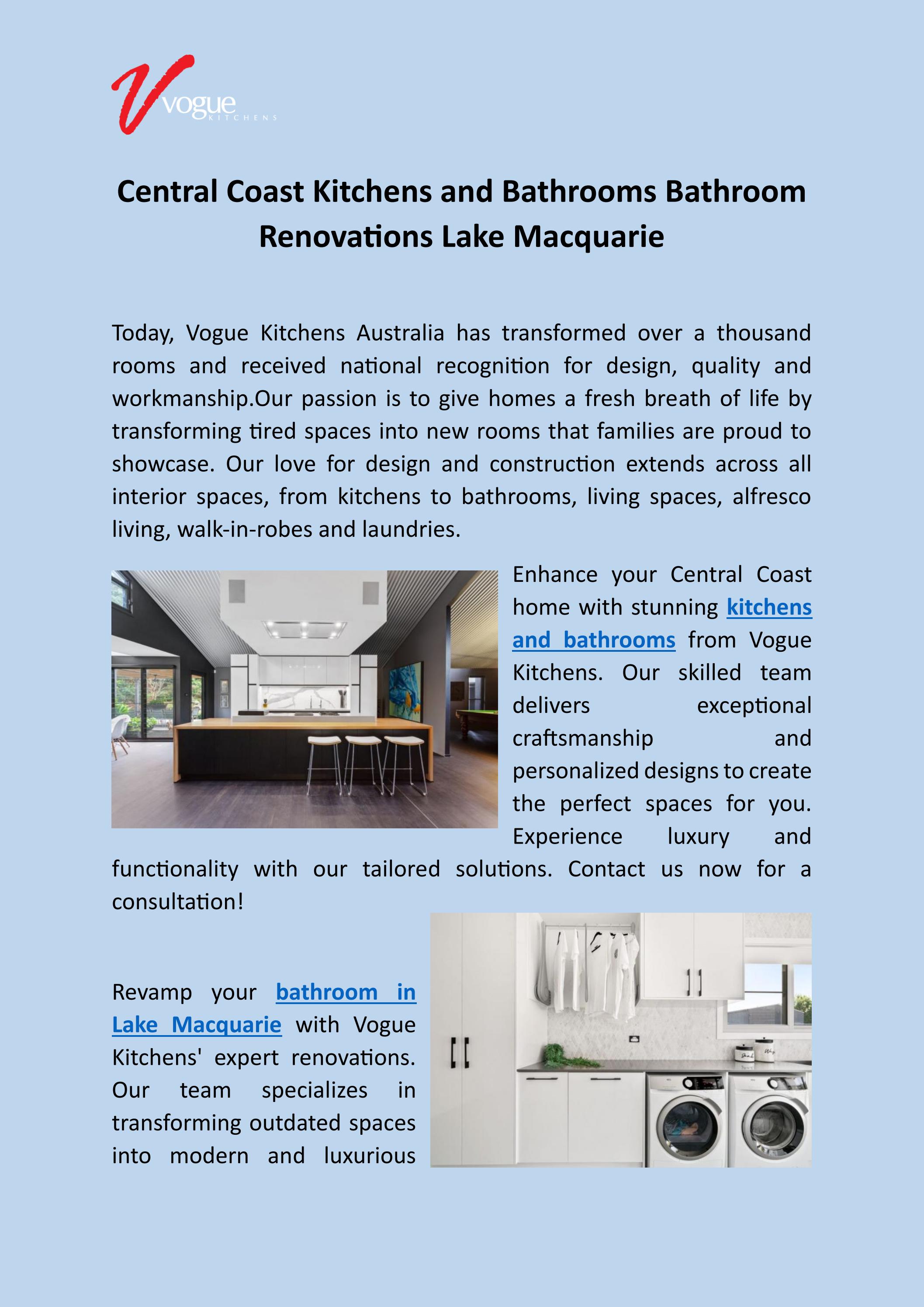 Central Coast Kitchens and Bathrooms Bathroom Renovations Lake Macquarie by vogue kitchens - Issuu