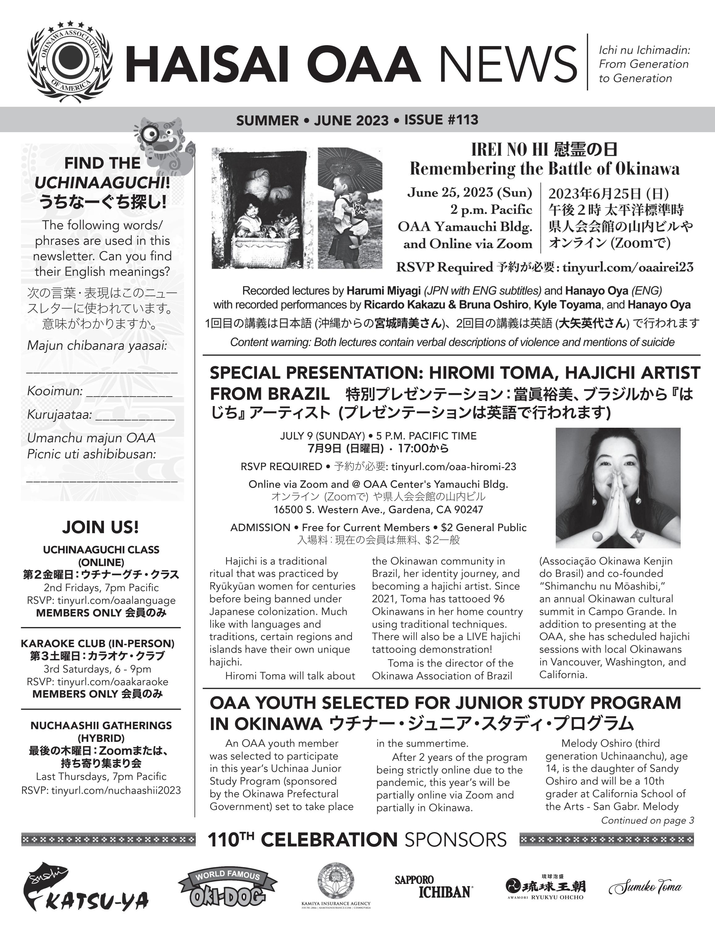 Haisai OAA News #113 by Okinawa Association of America, Inc. - Issuu
