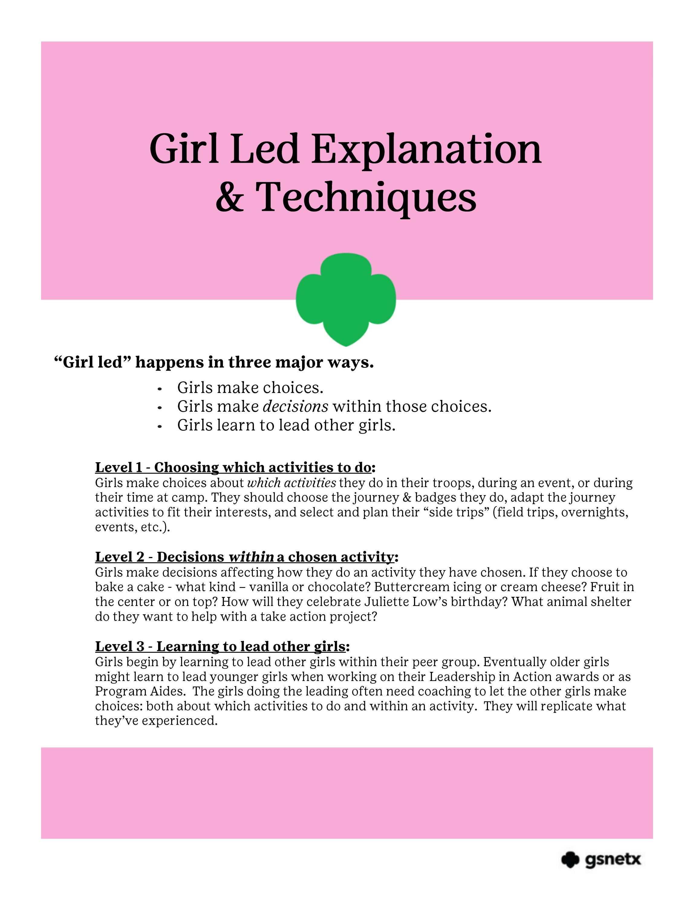 Girl Led Explanation & Techniques by Girl Scouts of Northeast Texas - Issuu