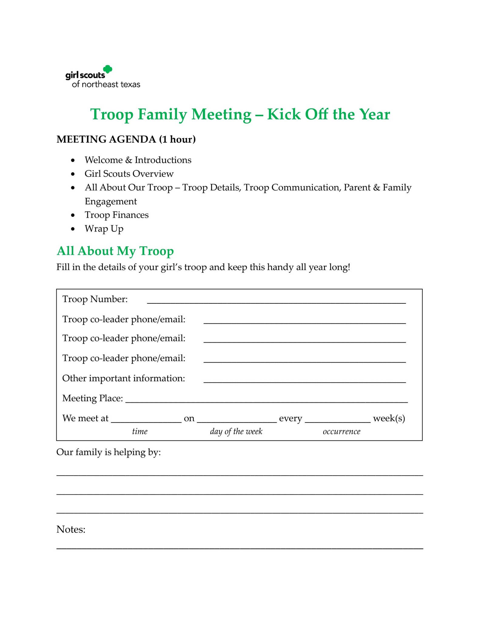 Troop Family Meeting - Parent Agenda by Girl Scouts of Northeast Texas ...