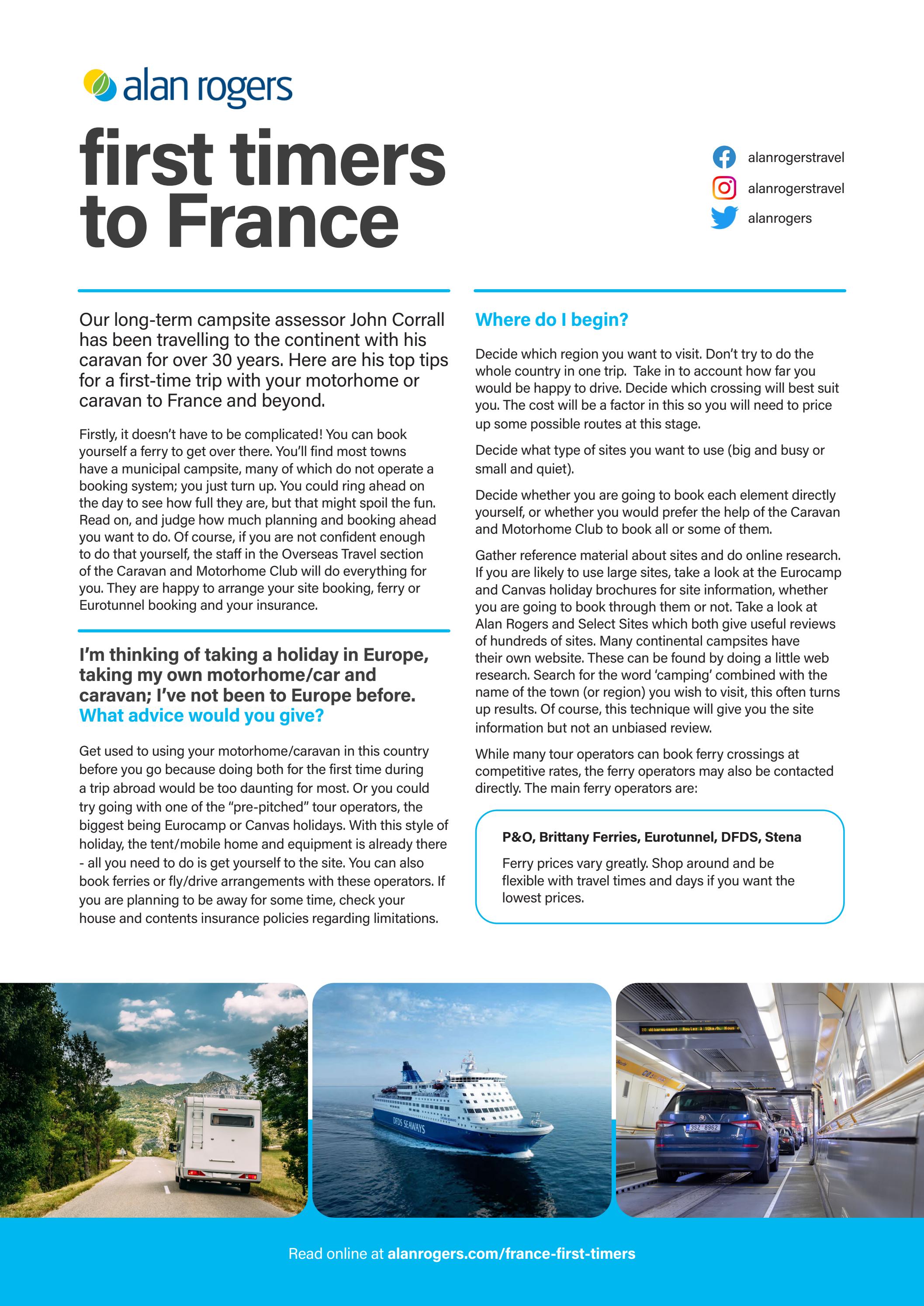 First Timers to France Information Sheet by Alan Rogers Camping, Guides ...