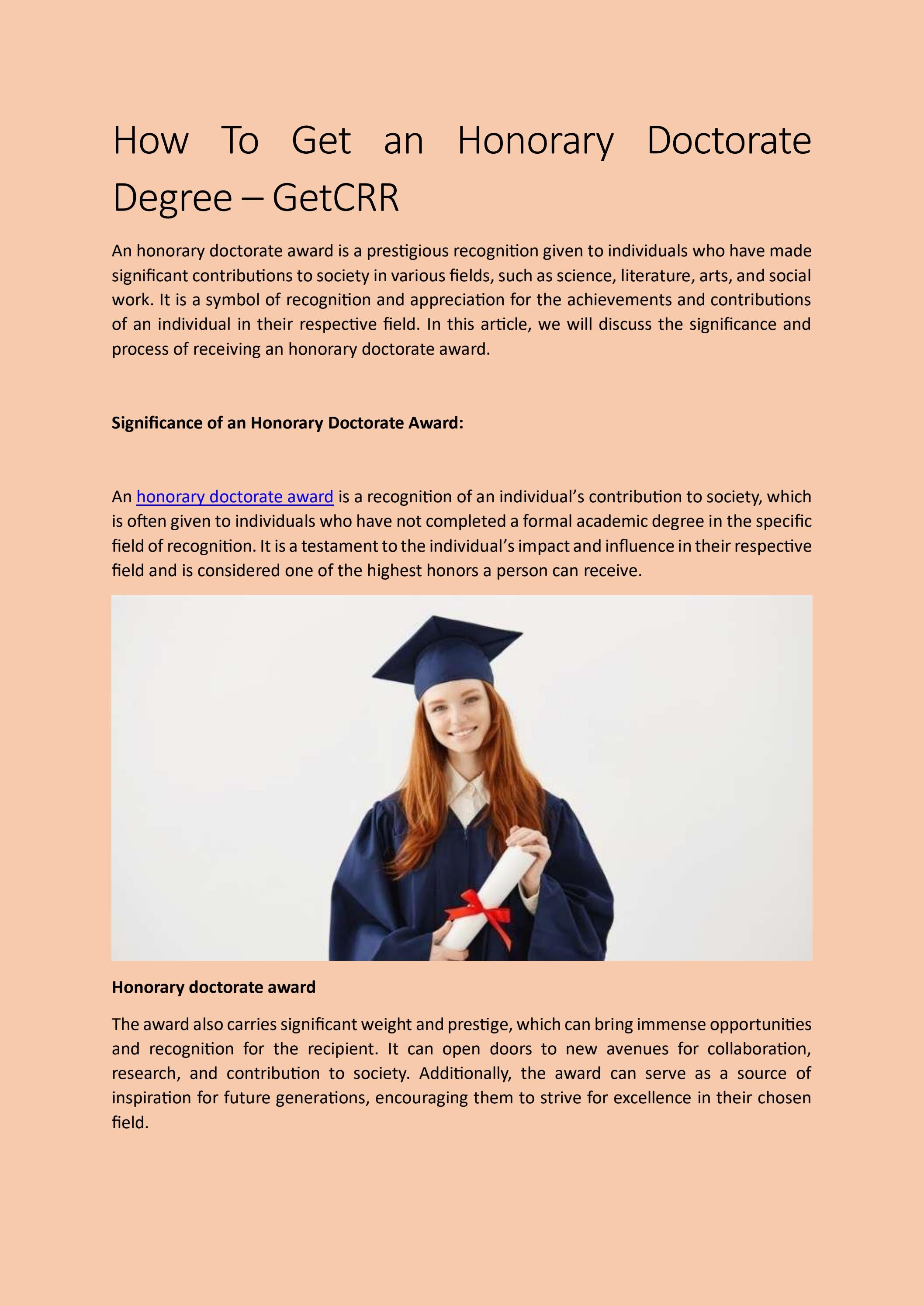 How To Get an Honorary Doctorate Degree – GetCRR by Getcrr LLP - Issuu