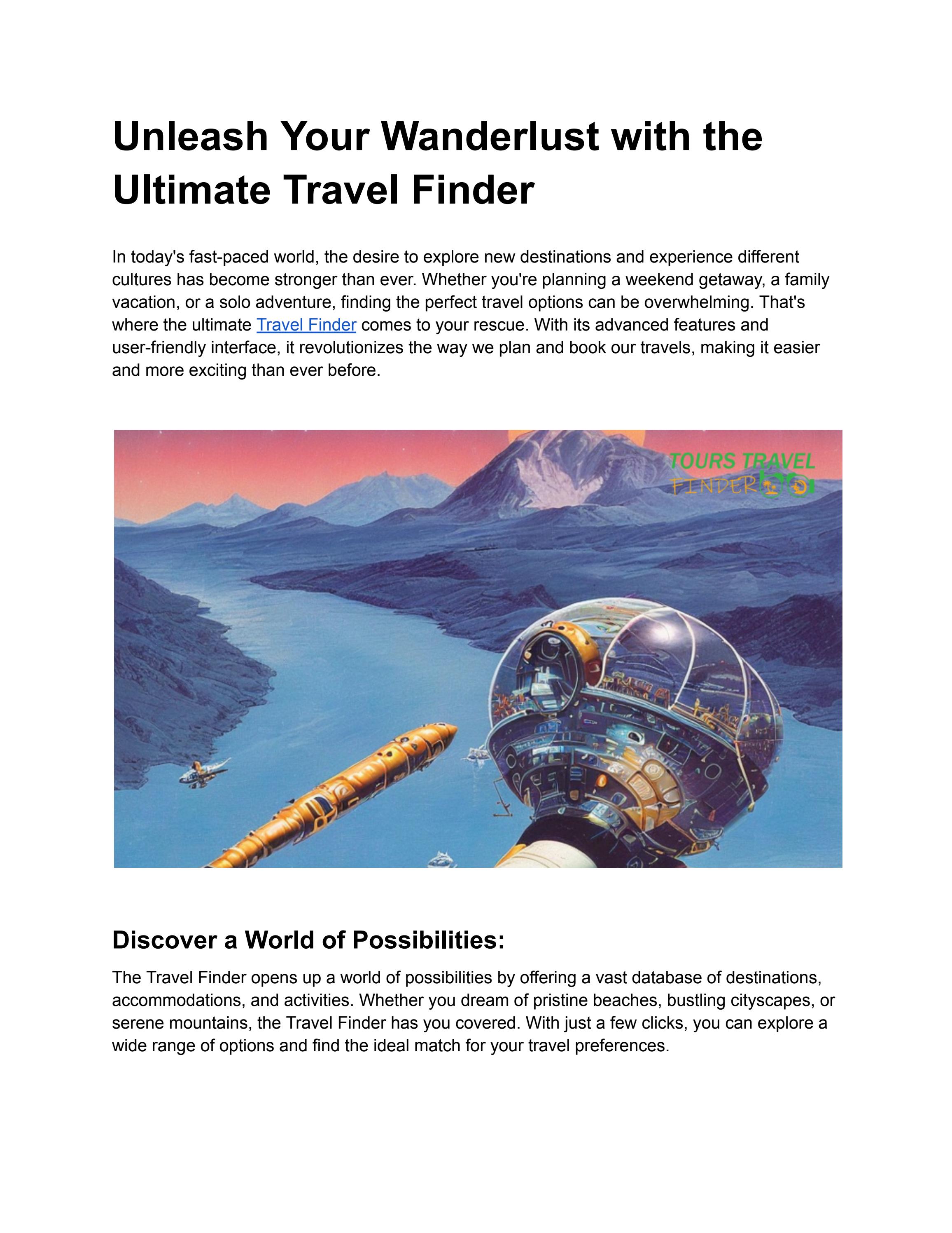 Unleash Your Wanderlust with the Ultimate Travel Finder by Tours Travel ...