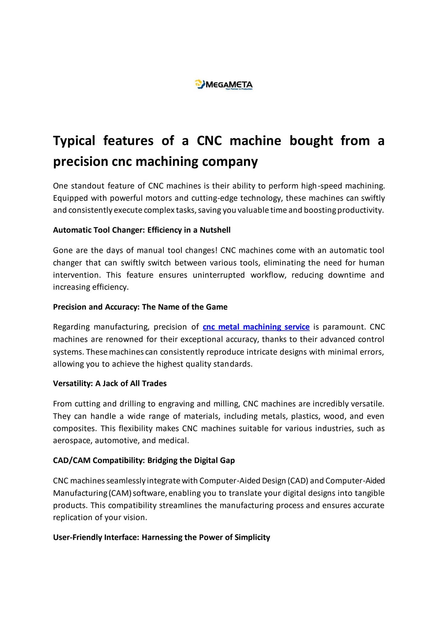 Typical features of a CNC machine bought from a precision cnc machining ...