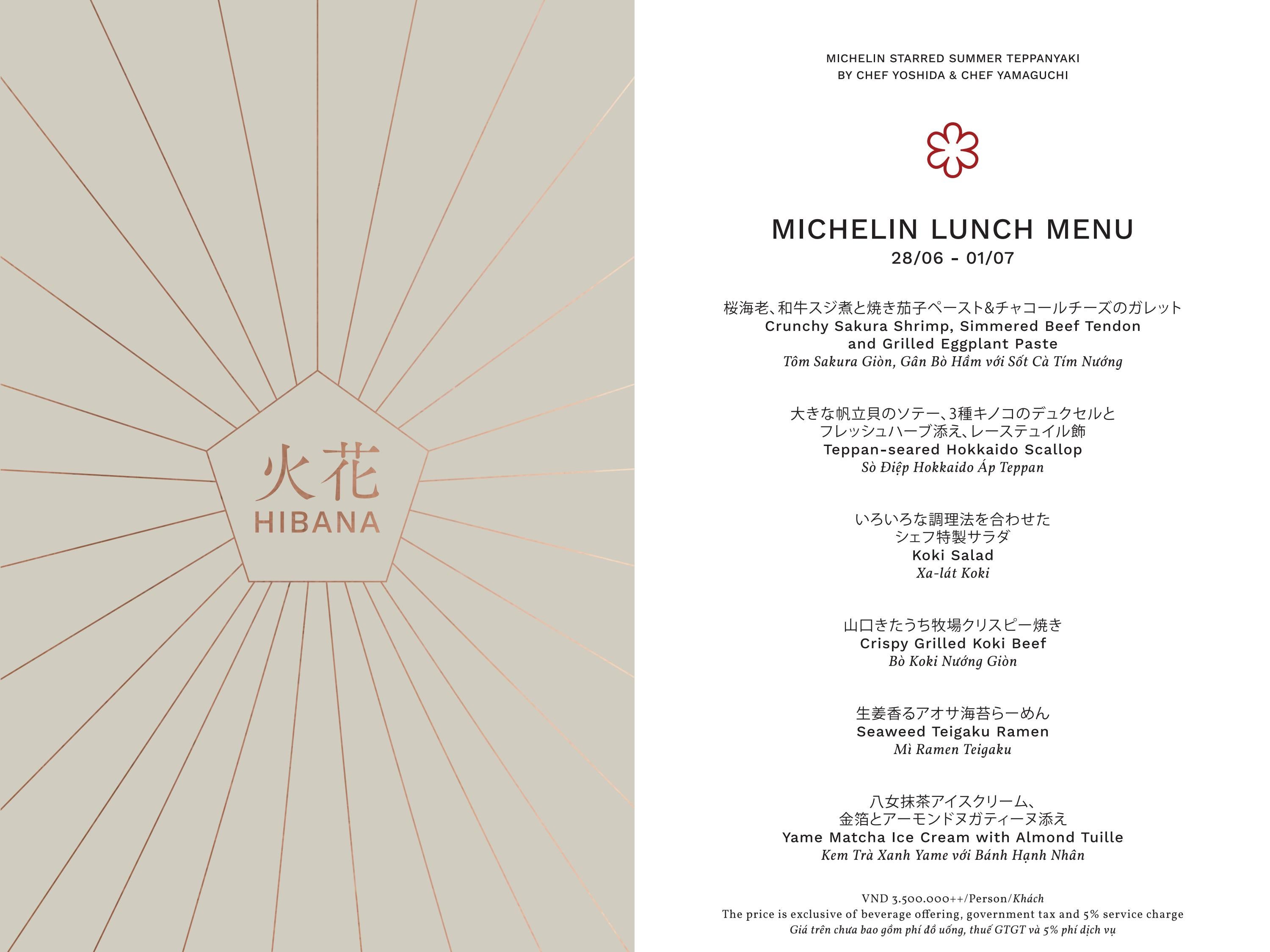 MICHELIN LUNCH MENU - HIBANA BY KOKI by Capella Hotel Group - Issuu