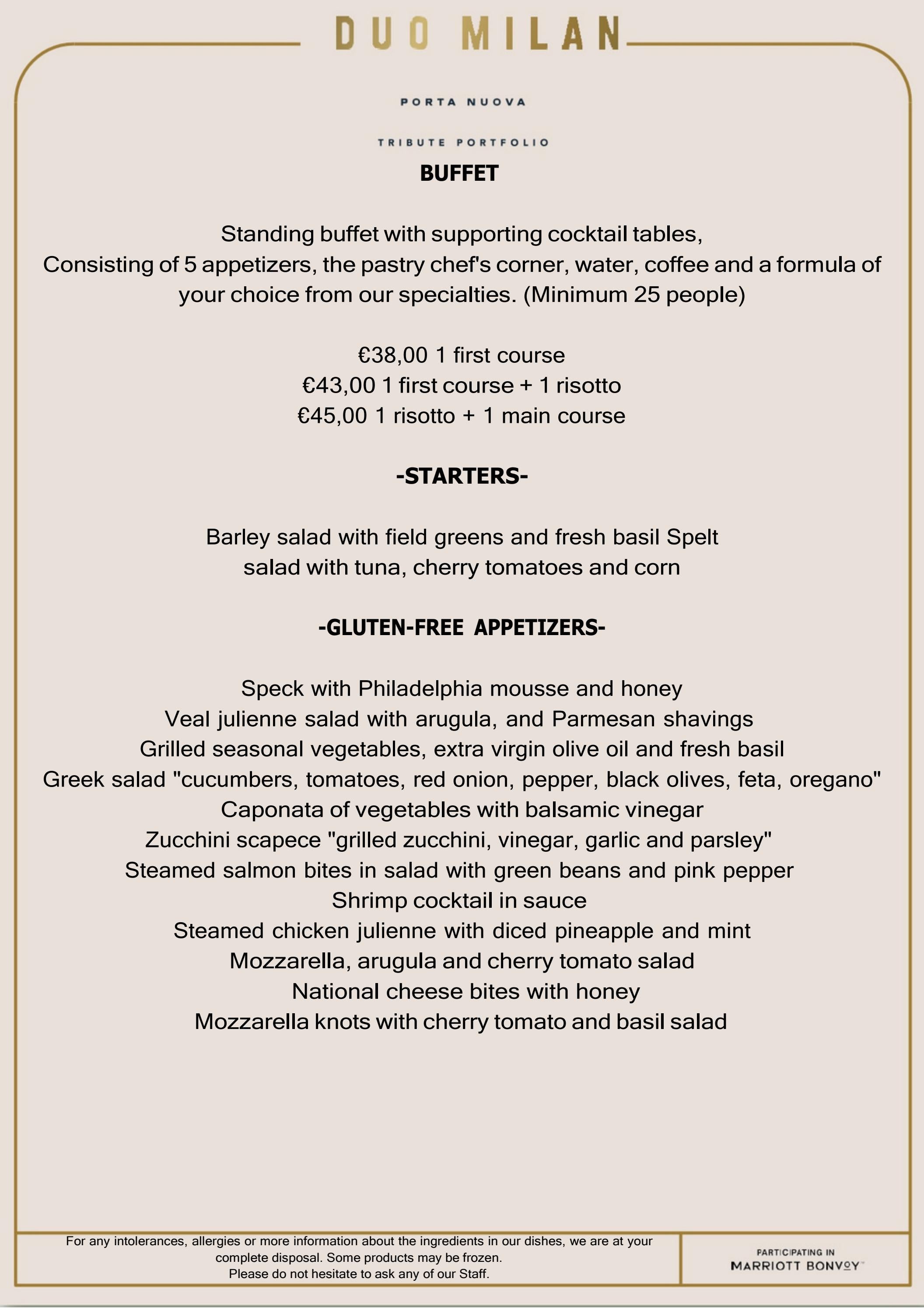 Duo Milan Porta Nuova_Standing Buffet Menu by Italian Hospitality ...
