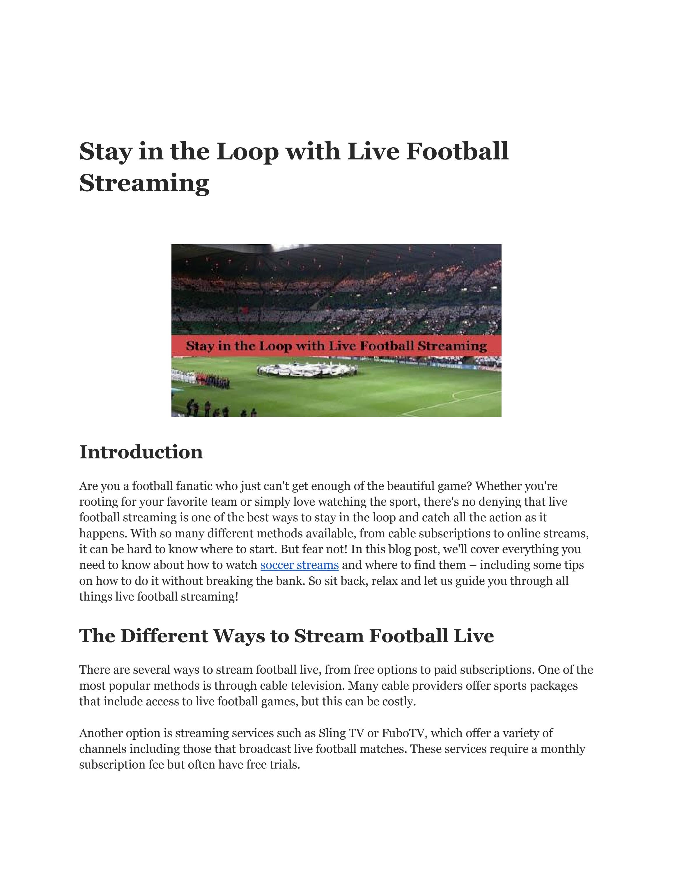 Stay in the Loop with Live Football Streaming by Reddit Soccerstreams ...