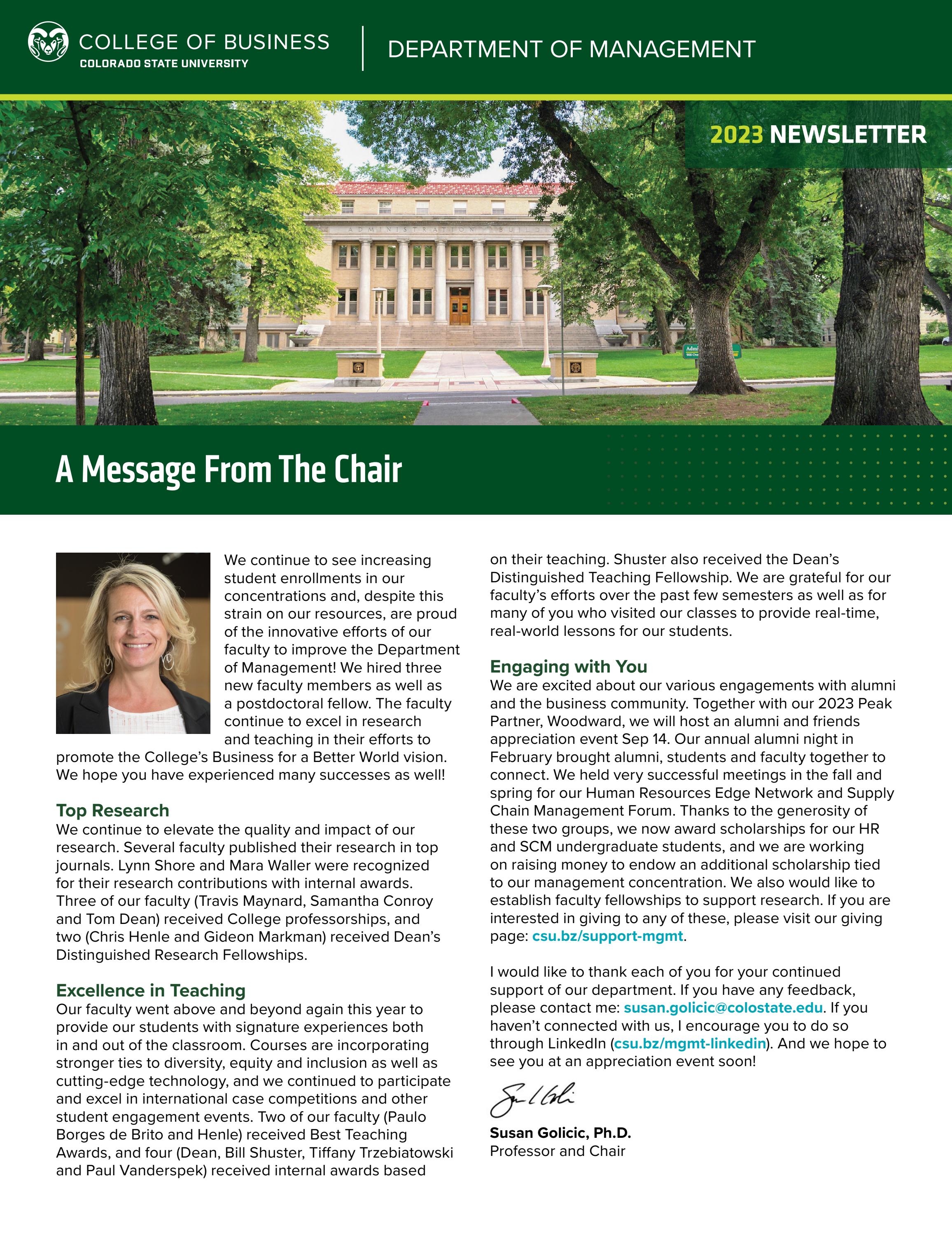 CSU Department of Management Newsletter 2023 by CSU College of Business ...