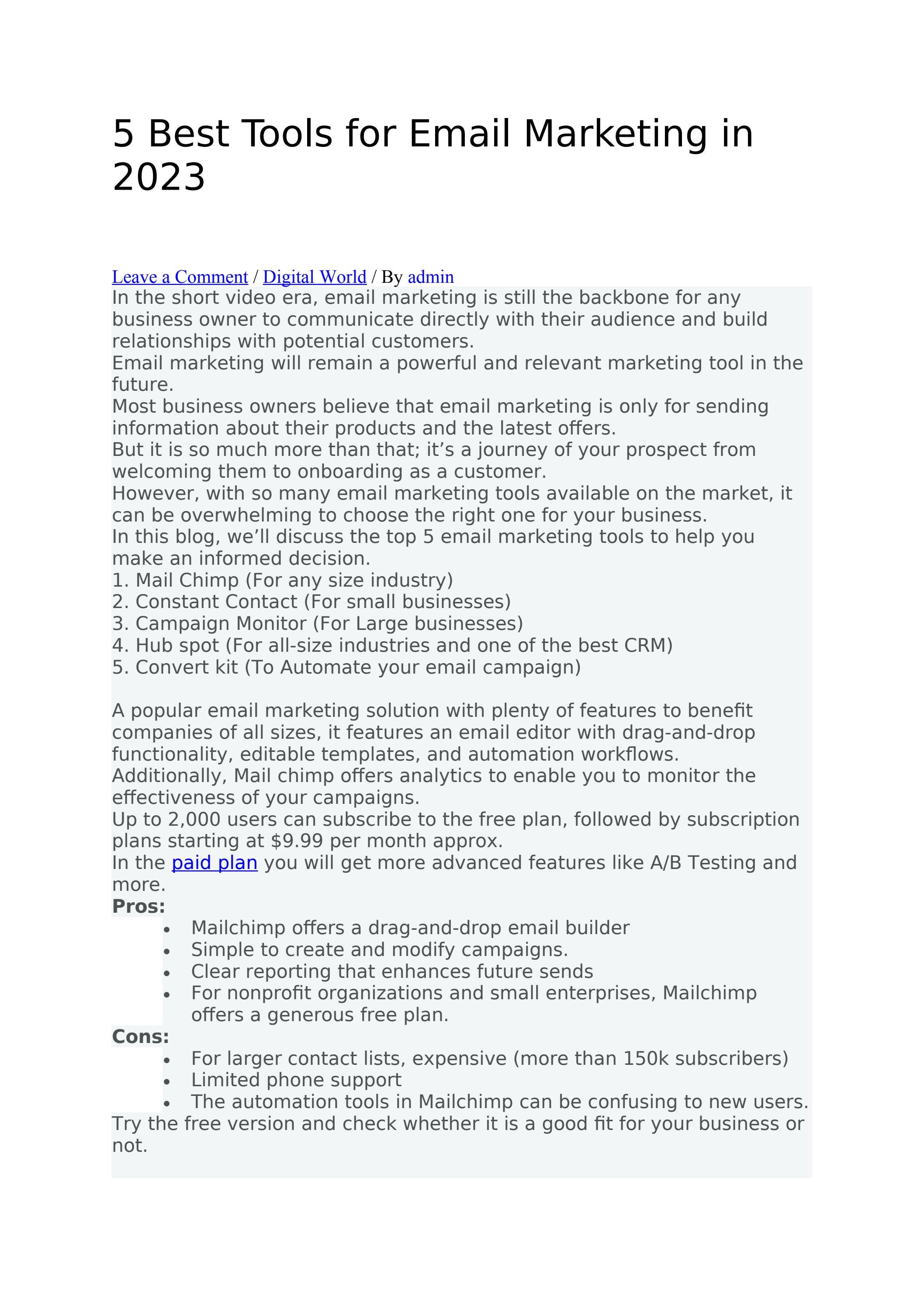 5 Best Tools For Email Marketing In 2023 By Pro Digital Issuu 5-best-tools-for-email-marketing-in-2023-by-pro-digital-issuu