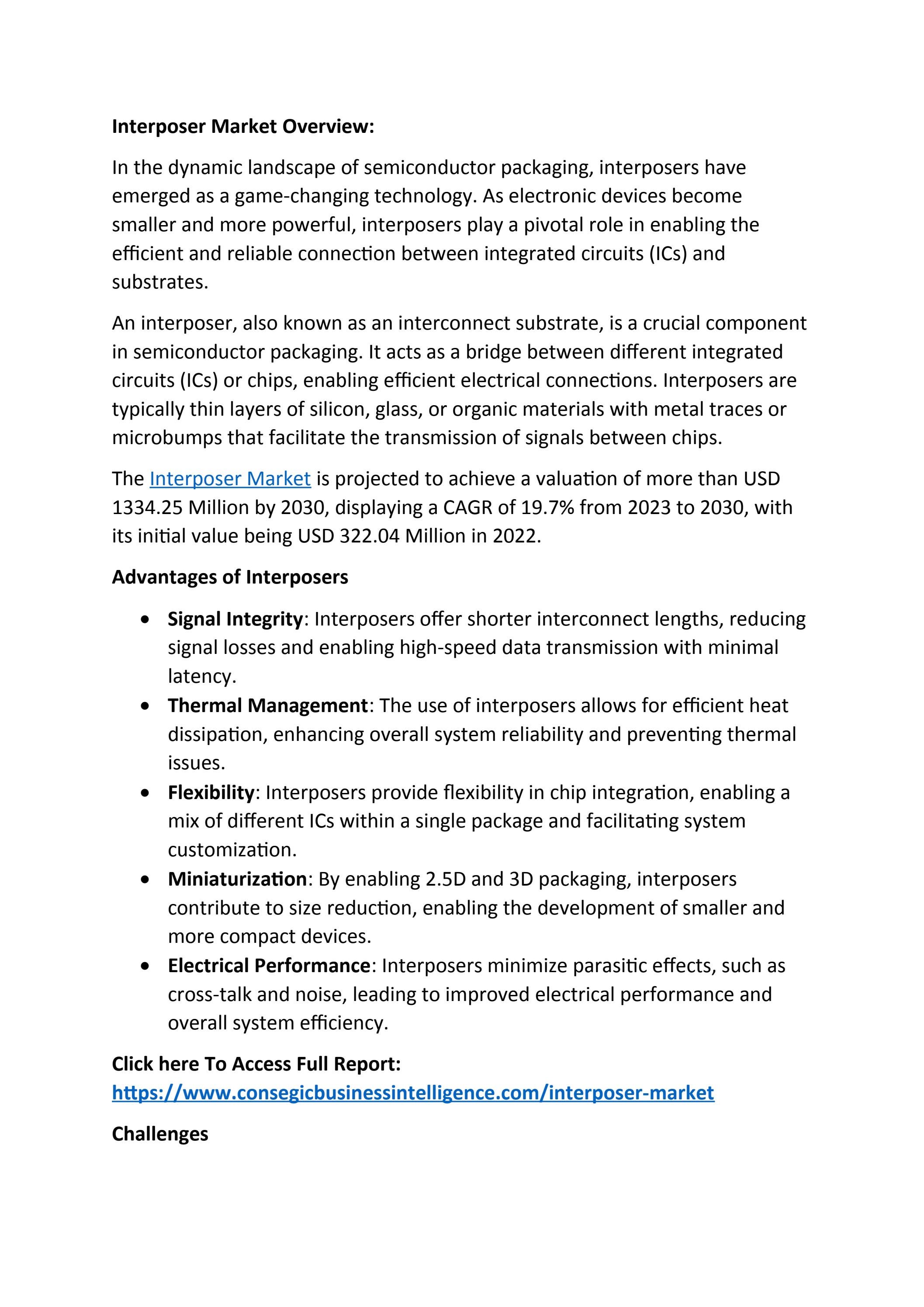 Interposer Market Industry Growth, Regional Forecast 2030 by ...