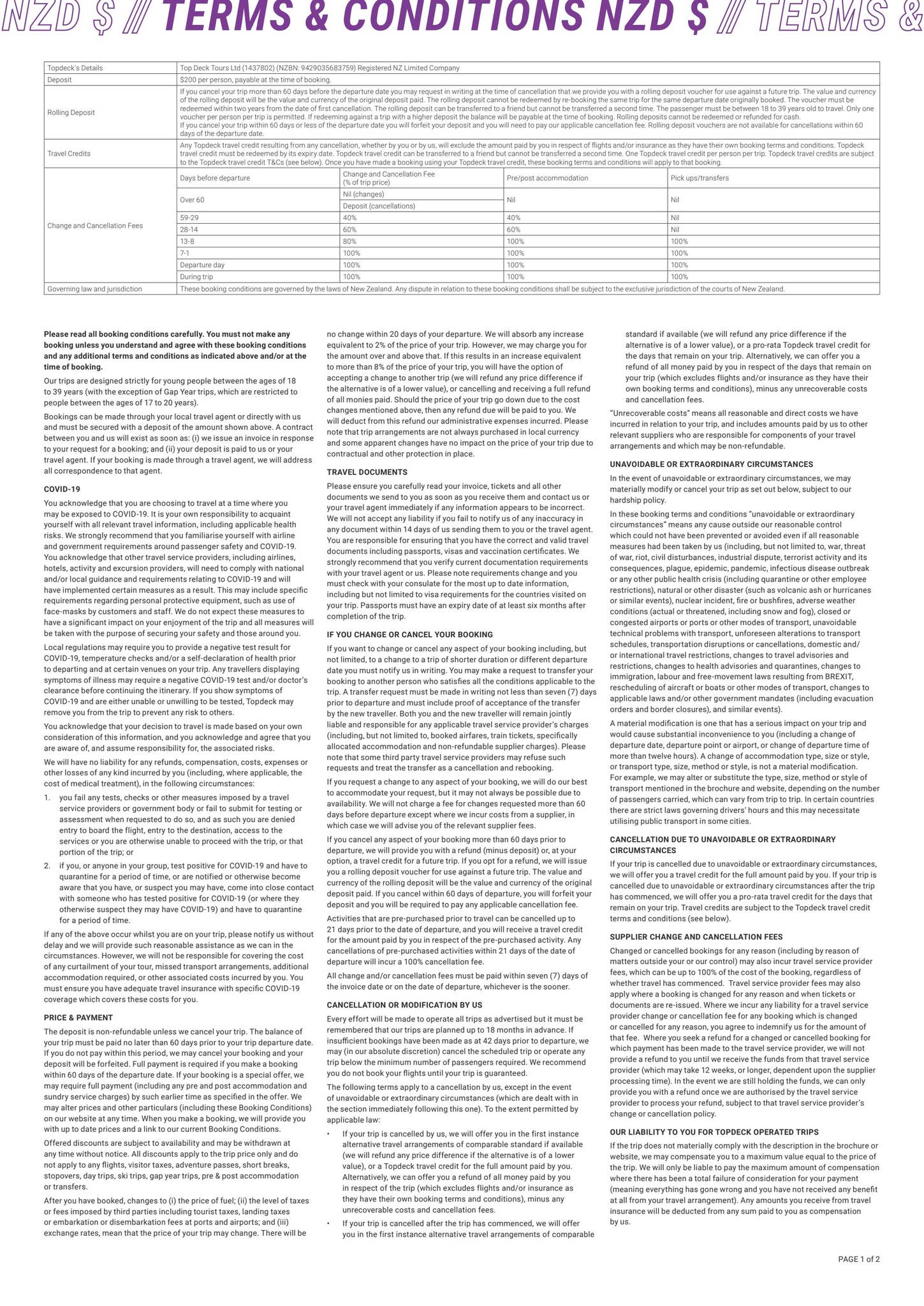 (NZD) Topdeck Global Terms and Conditions by Topdeck Travel - Issuu