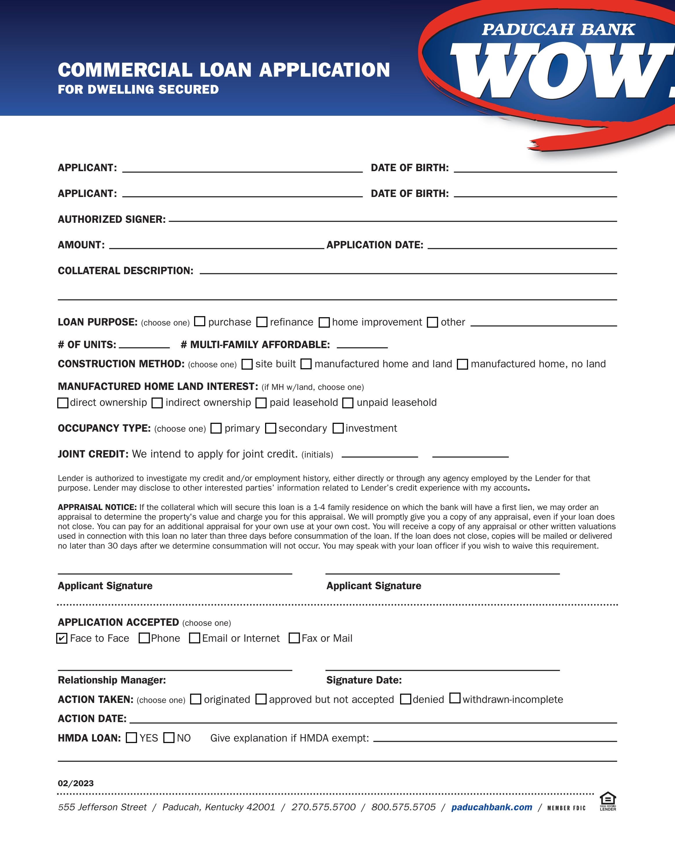 Commercial Loan Application by PaducahBank - Issuu