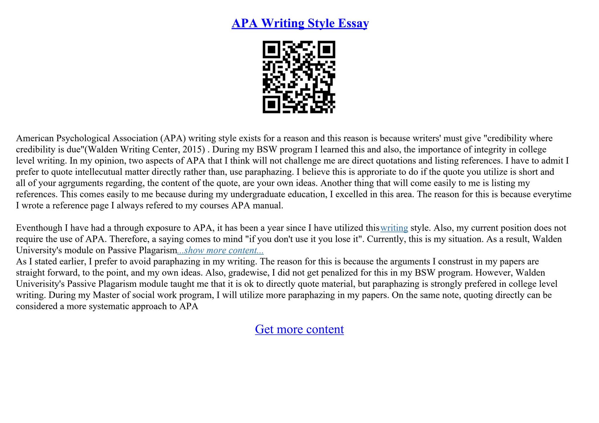 Apa Format Example Essay Paper