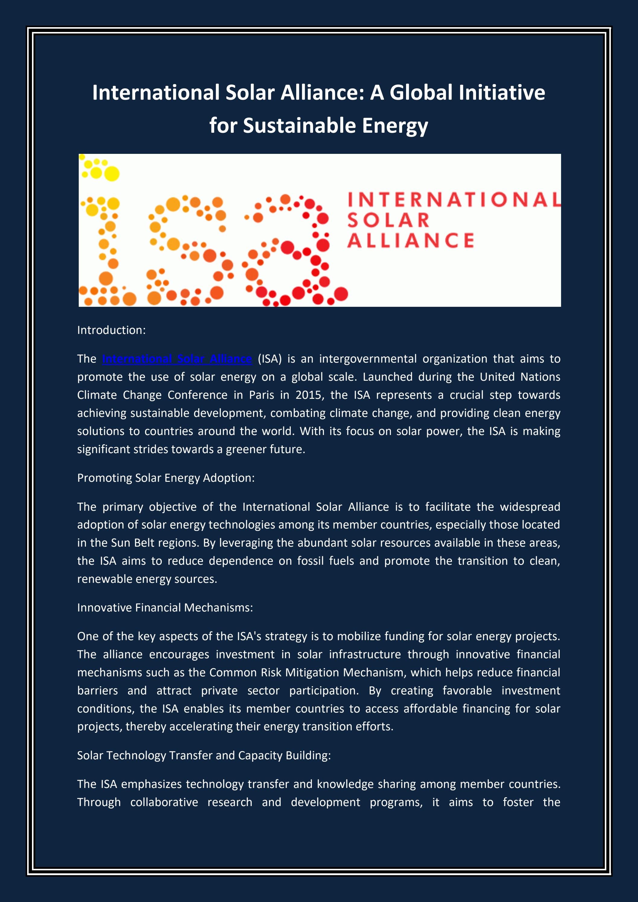 International Solar Alliance by titansubmersibleincident - Issuu