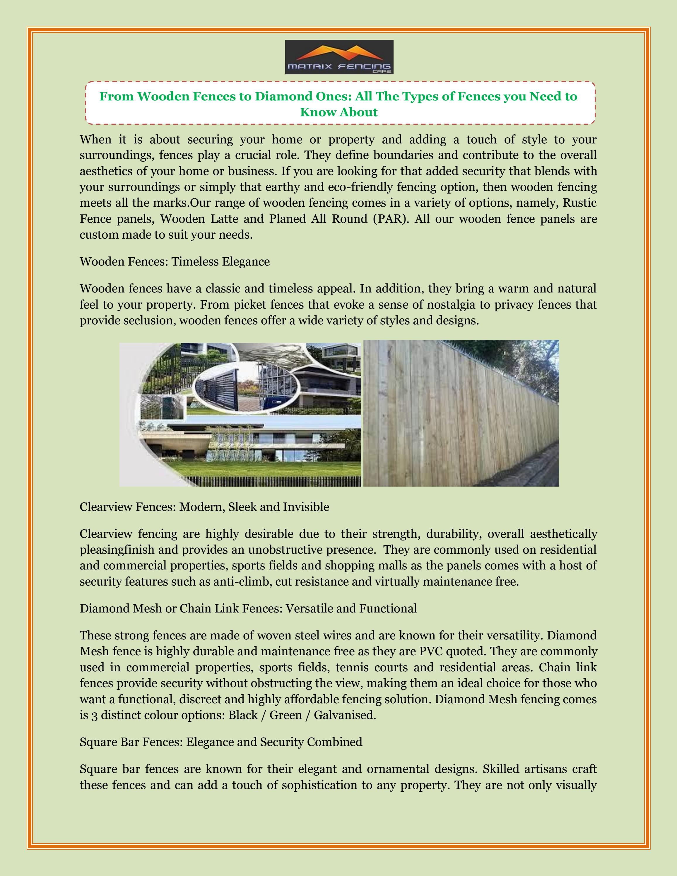 From Wooden Fences to Diamond Ones: All The Types of Fences you Need to ...