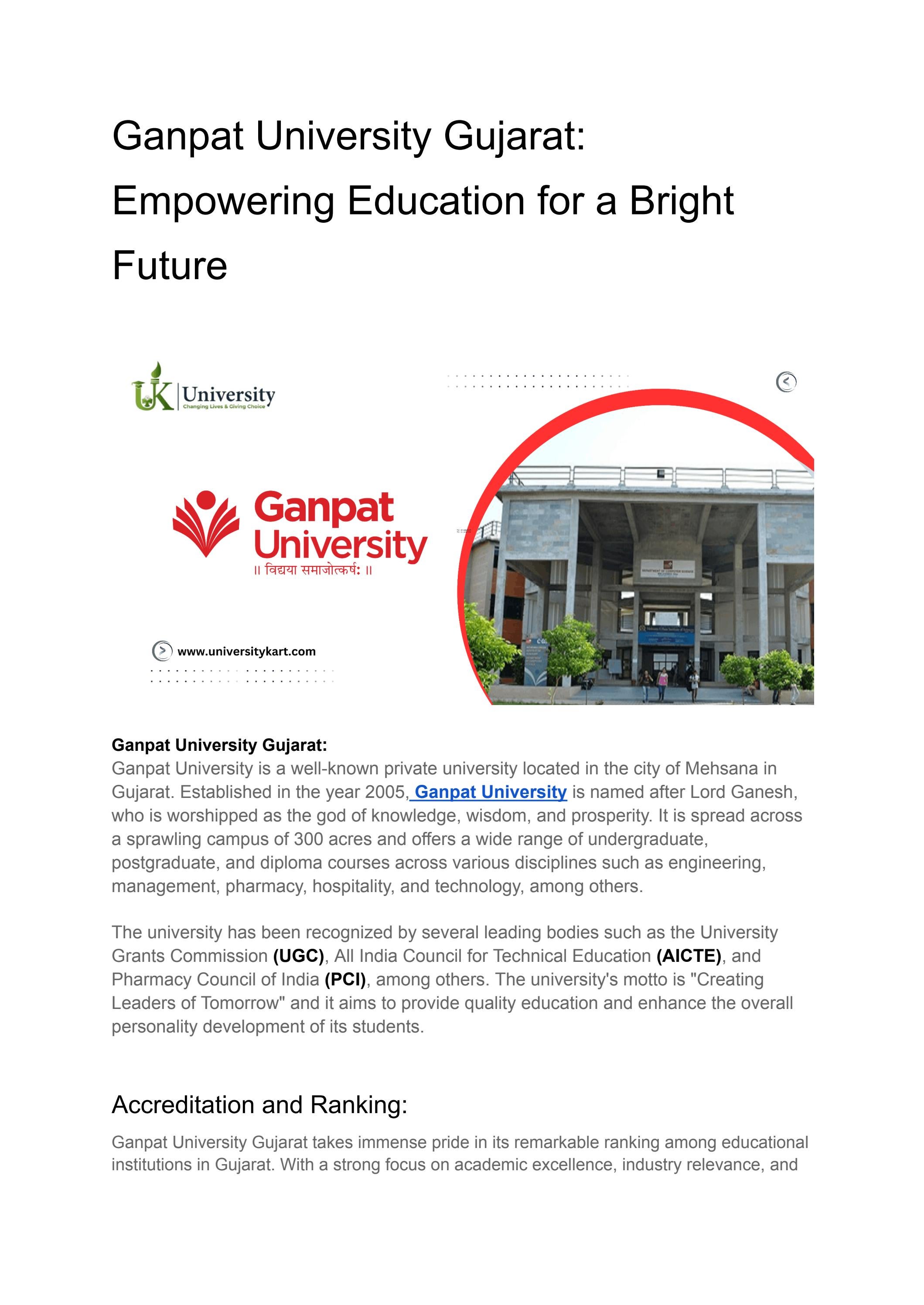 Ganpat University Gujarat By Kuldeep Universitykart Issuu