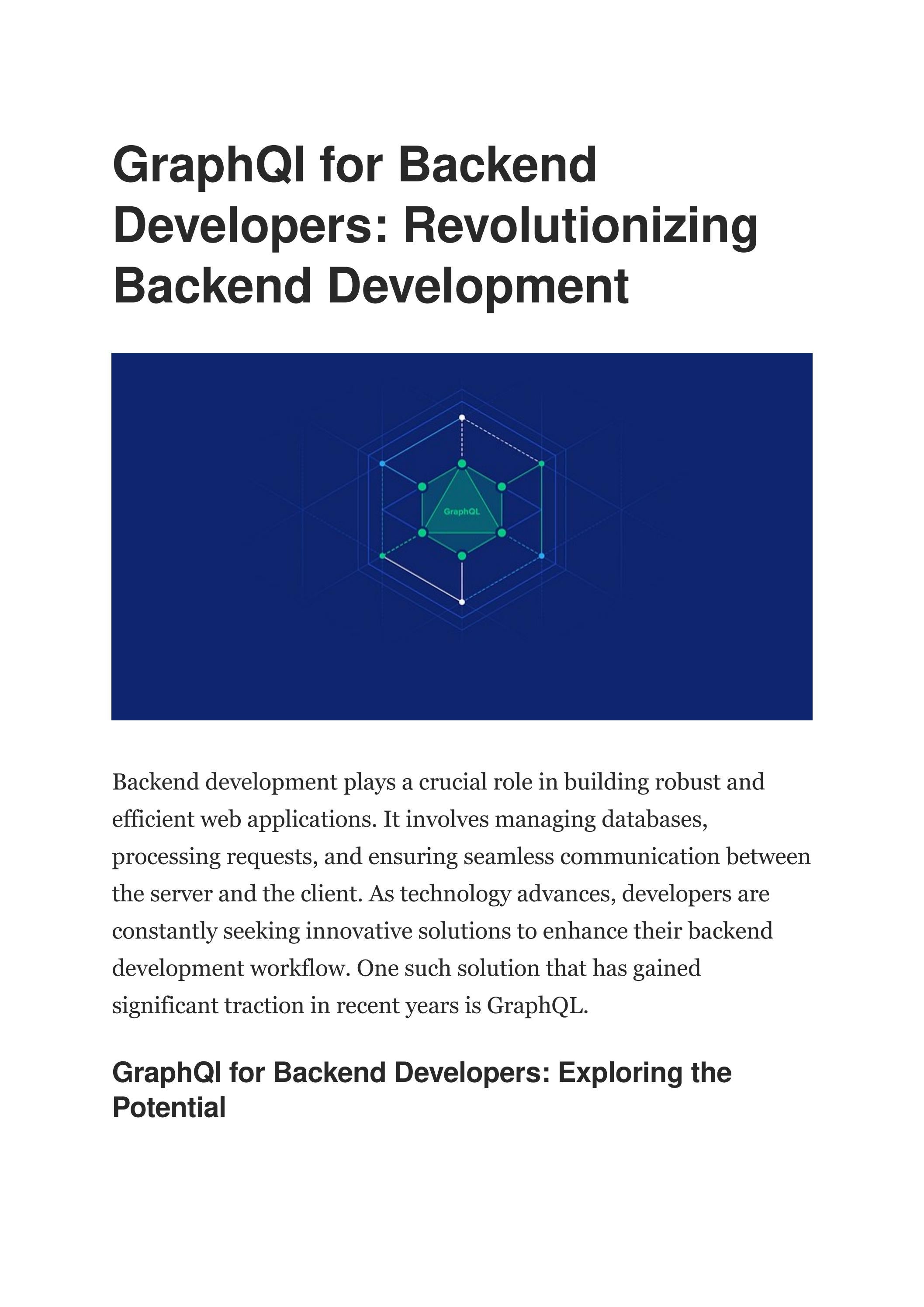 GraphQl for Backend Developers Revolutionizing Backend Development by ...