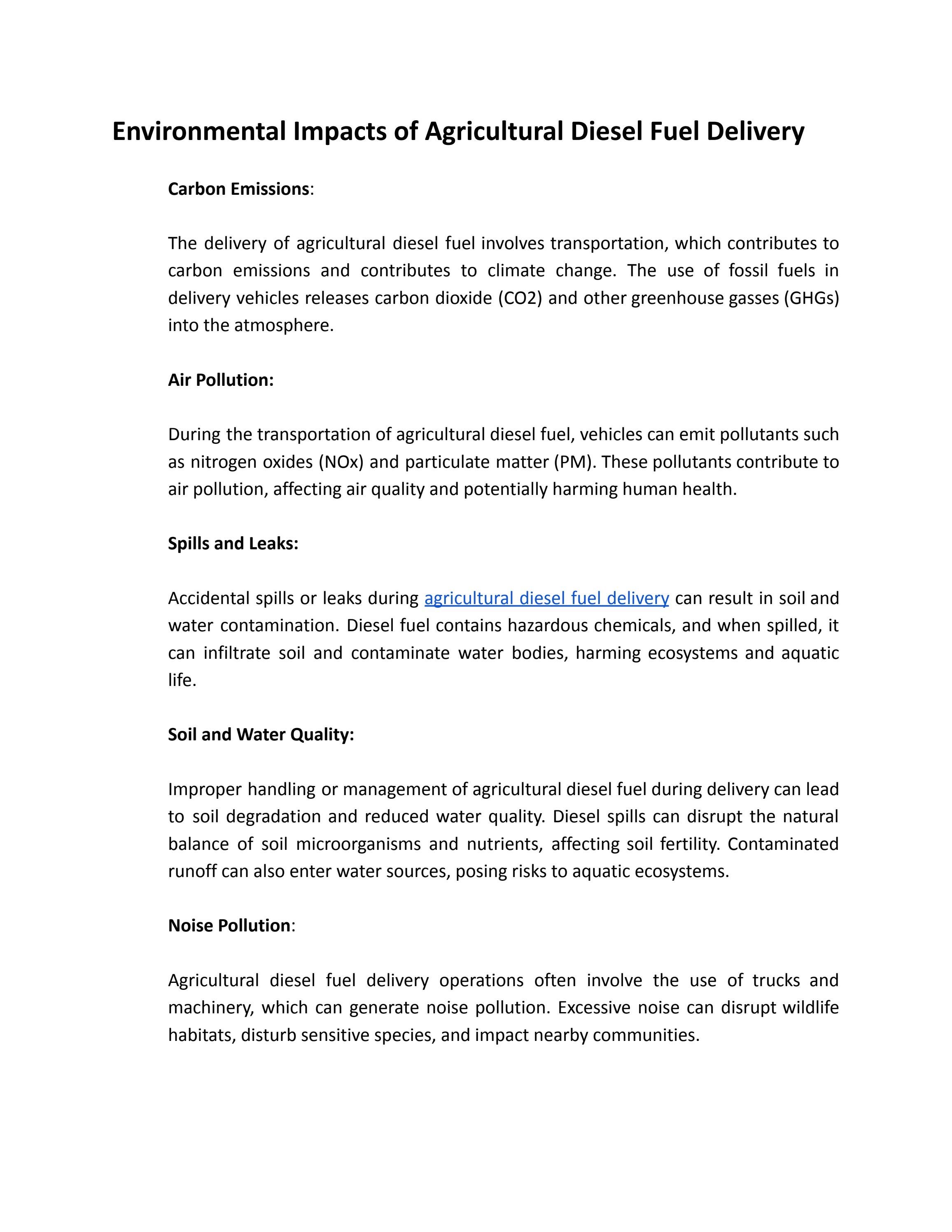 Environmental Impacts of Agricultural Diesel Fuel Delivery by ...