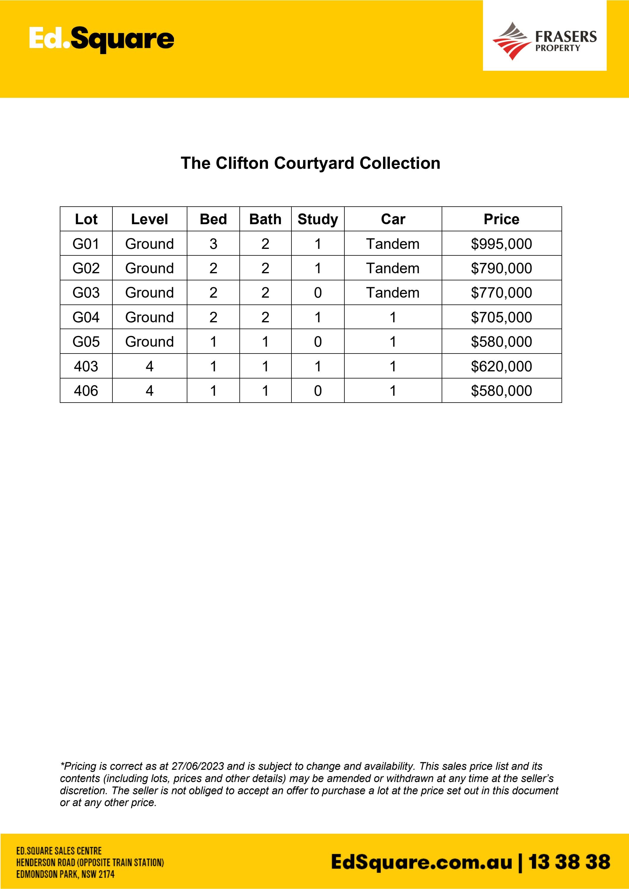 Ed.Square - Clifton Courtyards - Pricelist by Frasers Property ...