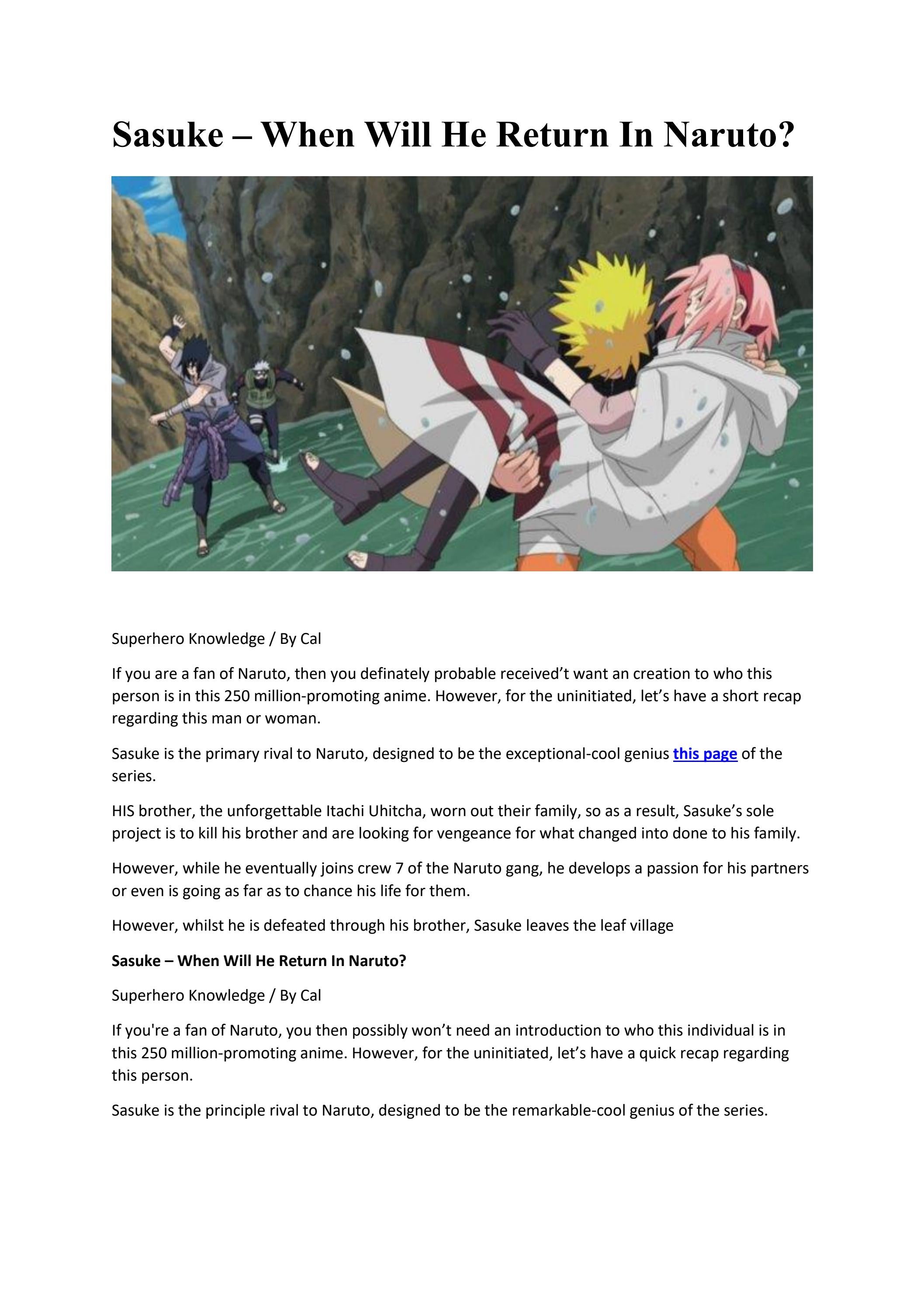 Naruto Shippuden Sasuke Returns To The Leaf Village