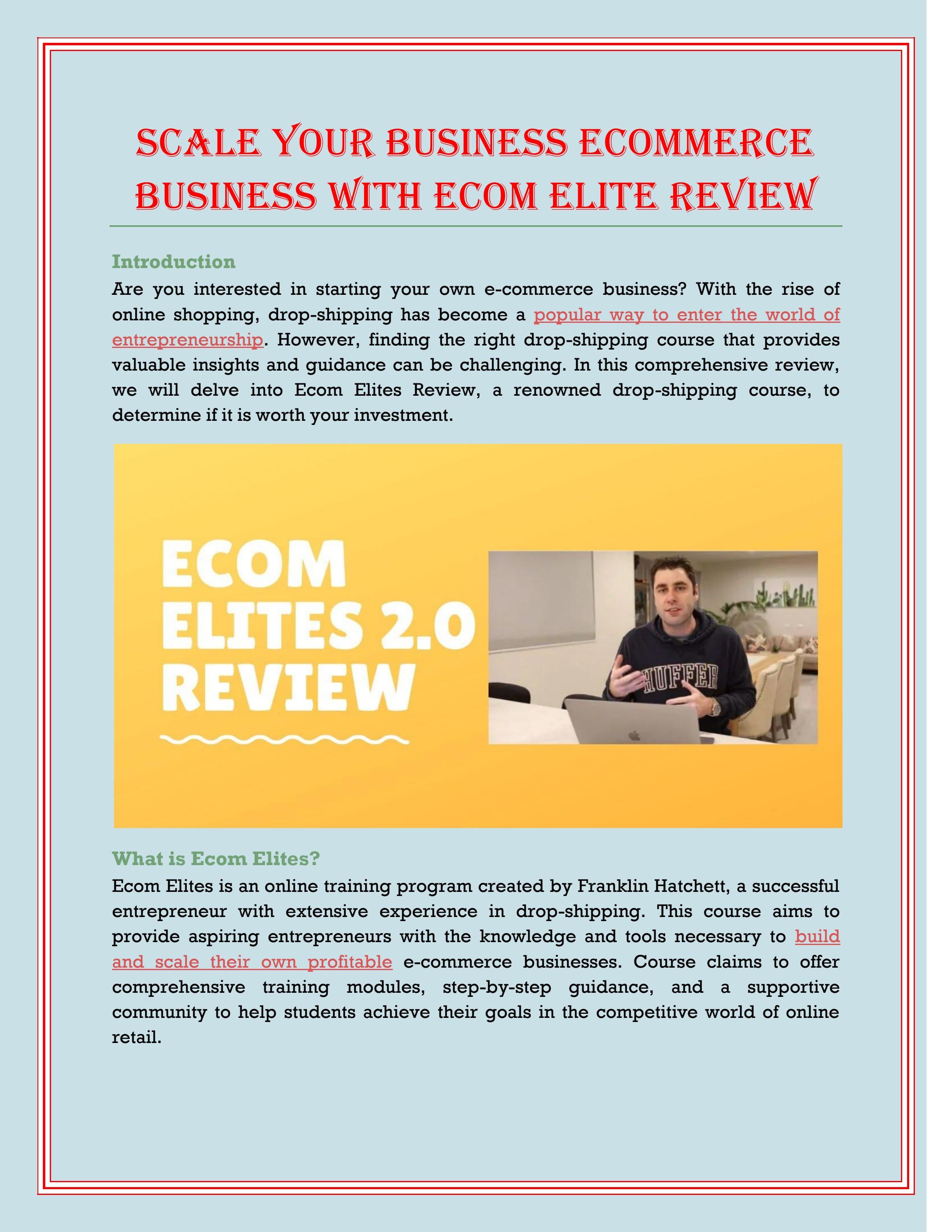 Scale Your Business Ecommerce Business with Ecom Elite Review by ...