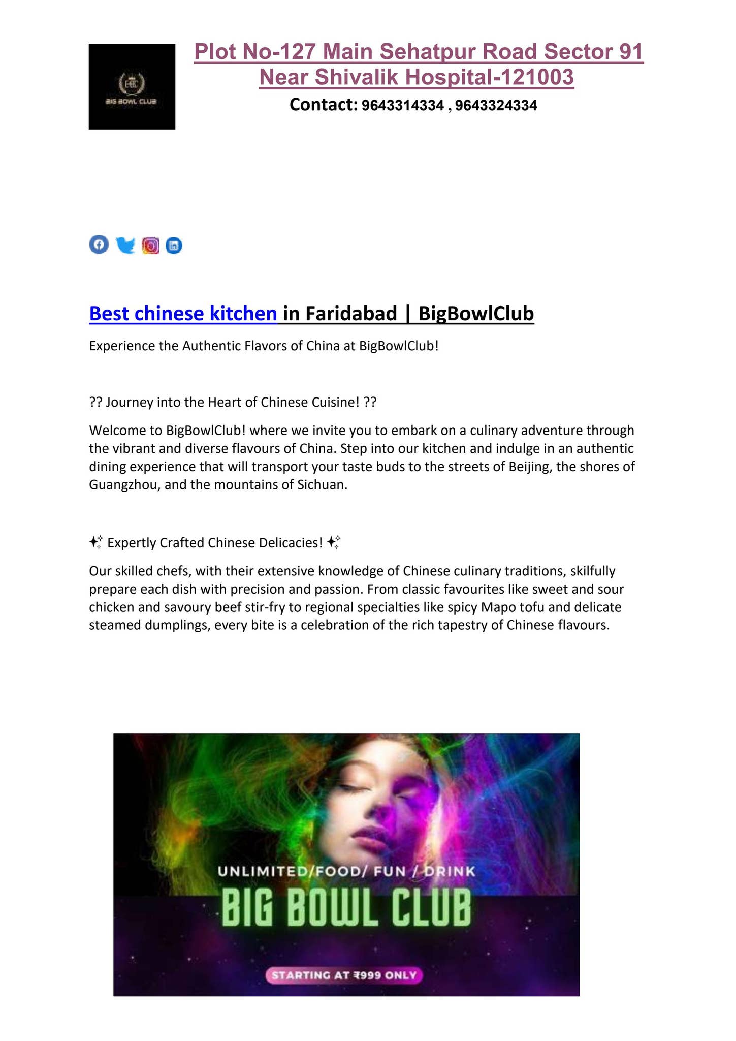 Best chinese kitchen in Faridabad | BigBowlClub by Mahima Sinha - Issuu
