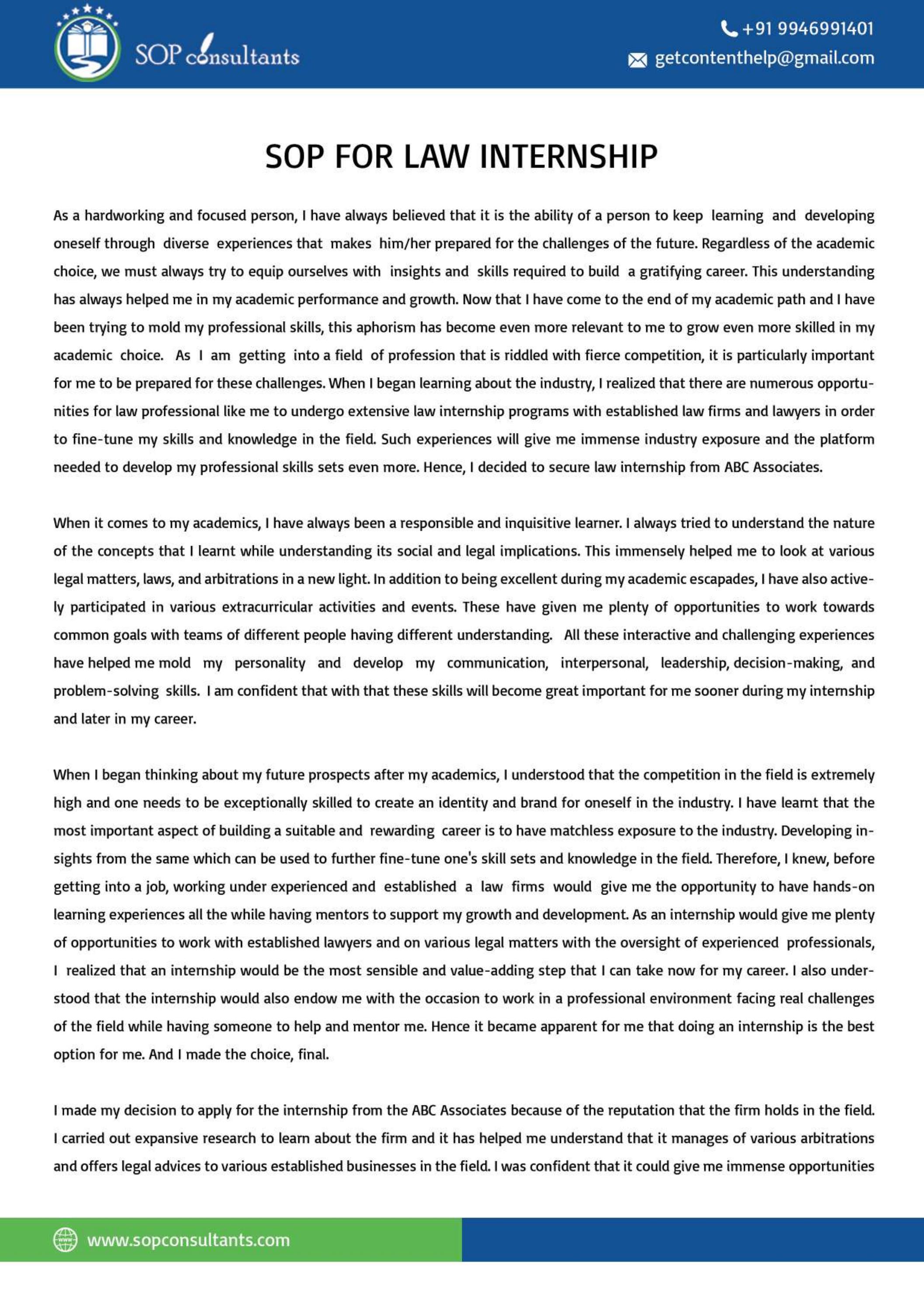 SOP for Law Internship by 3cbrandhub - Issuu