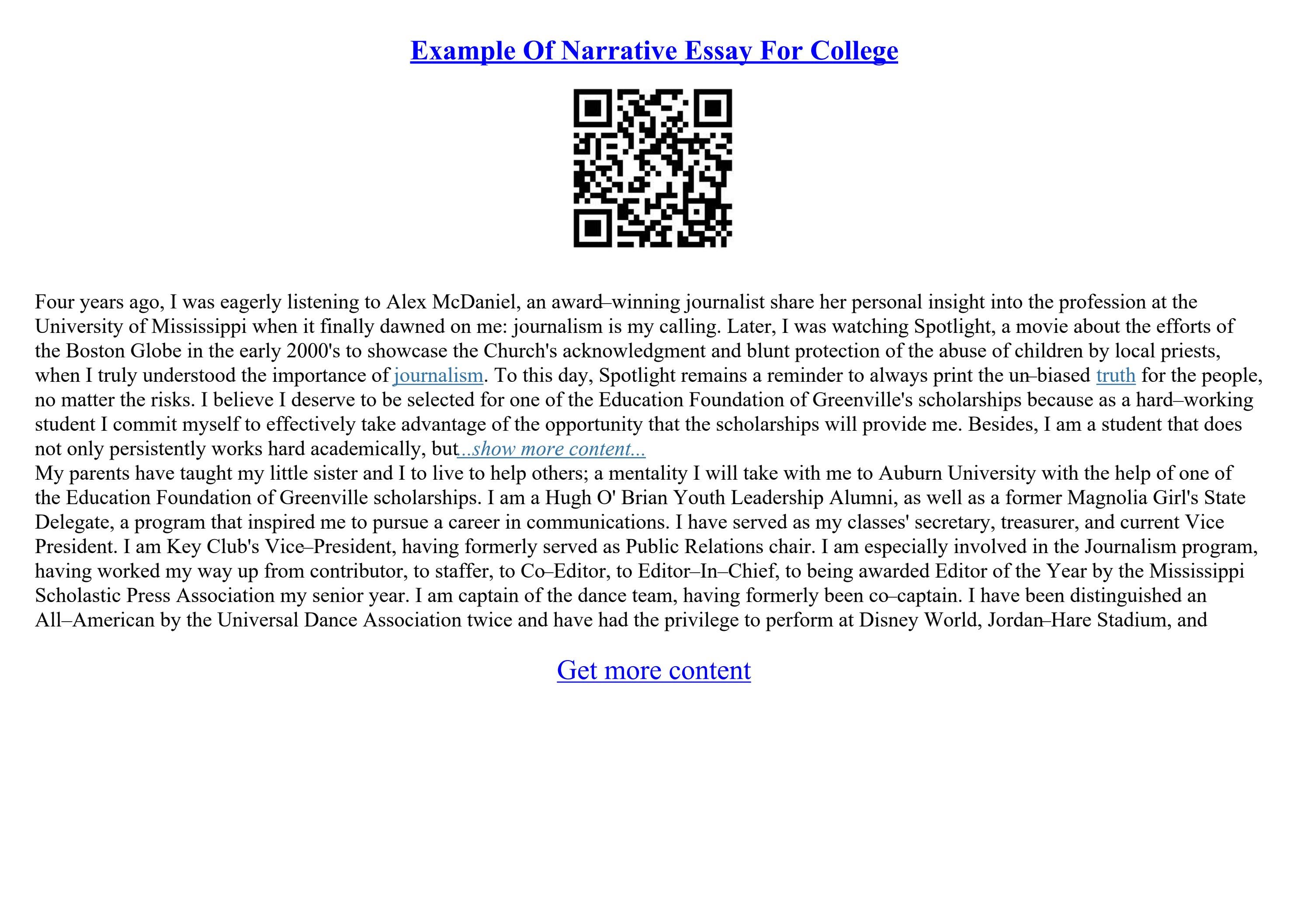 Narrative Essay Example College