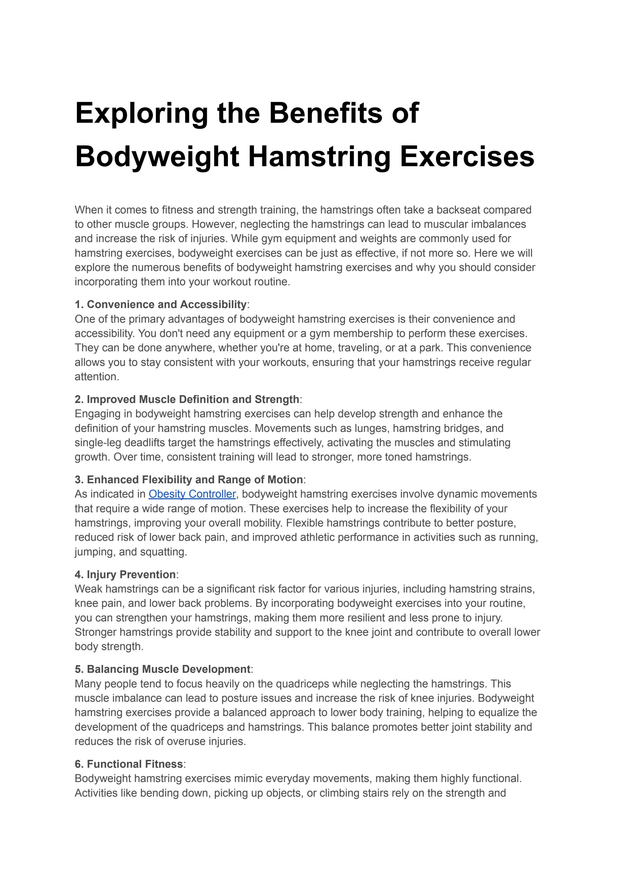 Exploring The Benefits Of Bodyweight Hamstring Exercises By