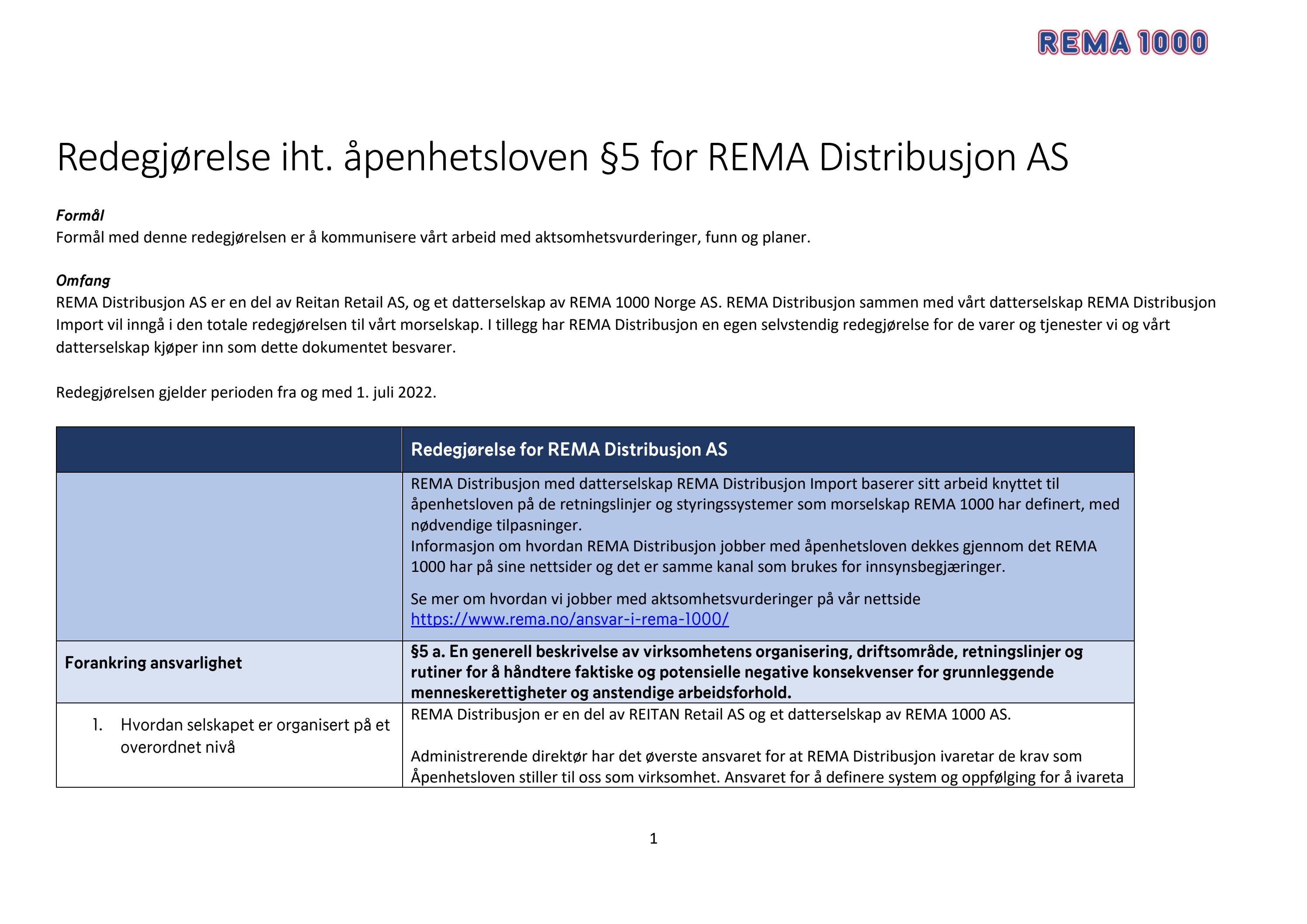Redegjørelse åpenhetsloven REMA Distribusjon AS by REMA1000 - Issuu