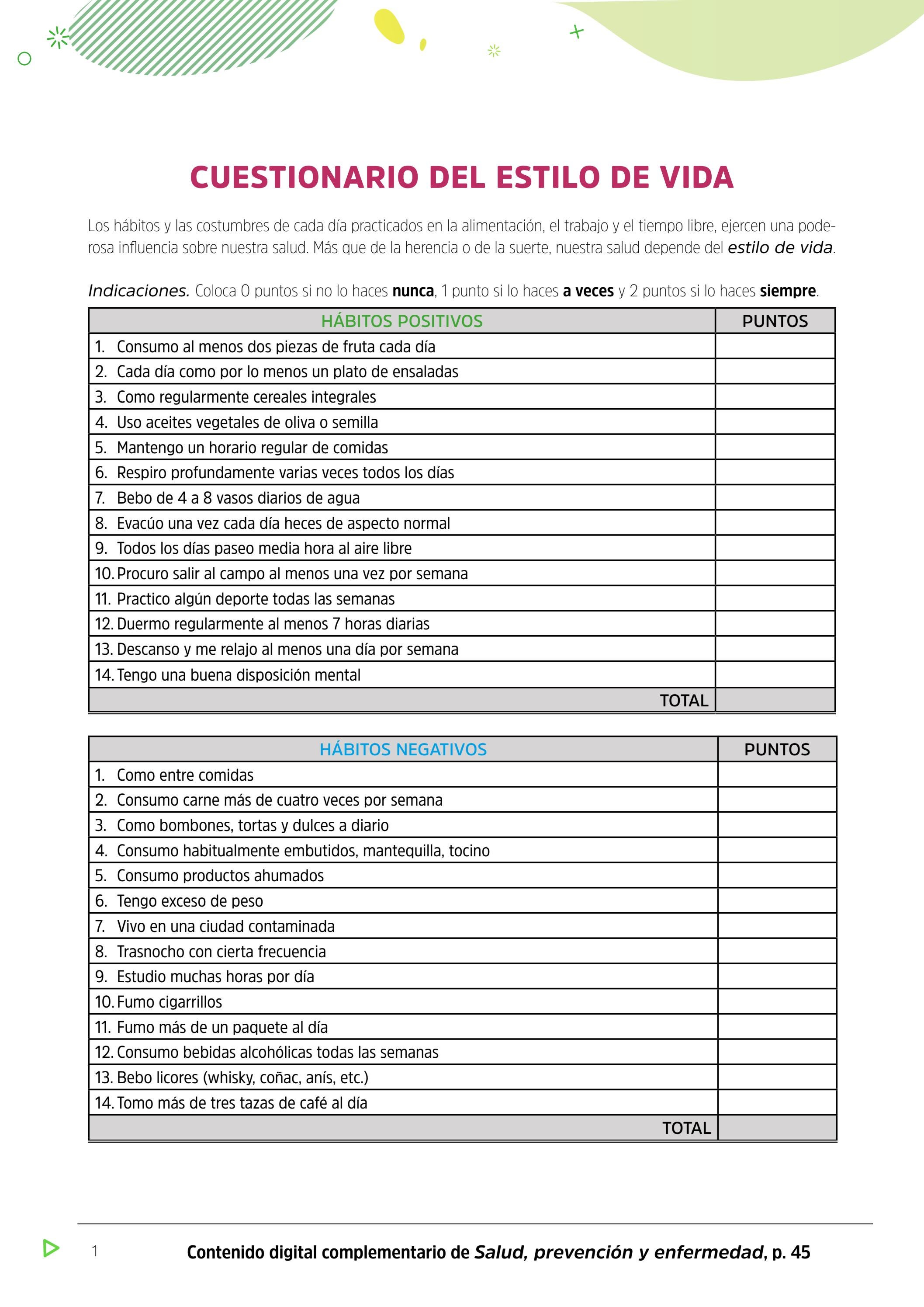 Cuestionario del estilo de vida - Salud, prevención y enfermedad by ...