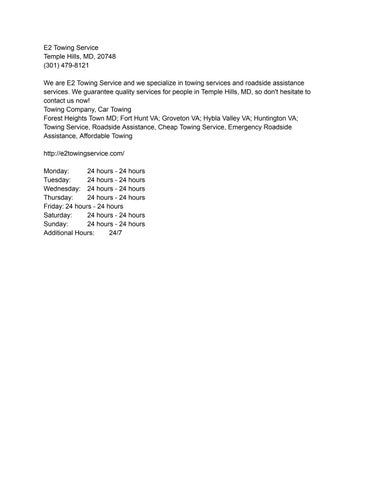 E2 Towing Service by rupayamail2107 - Issuu