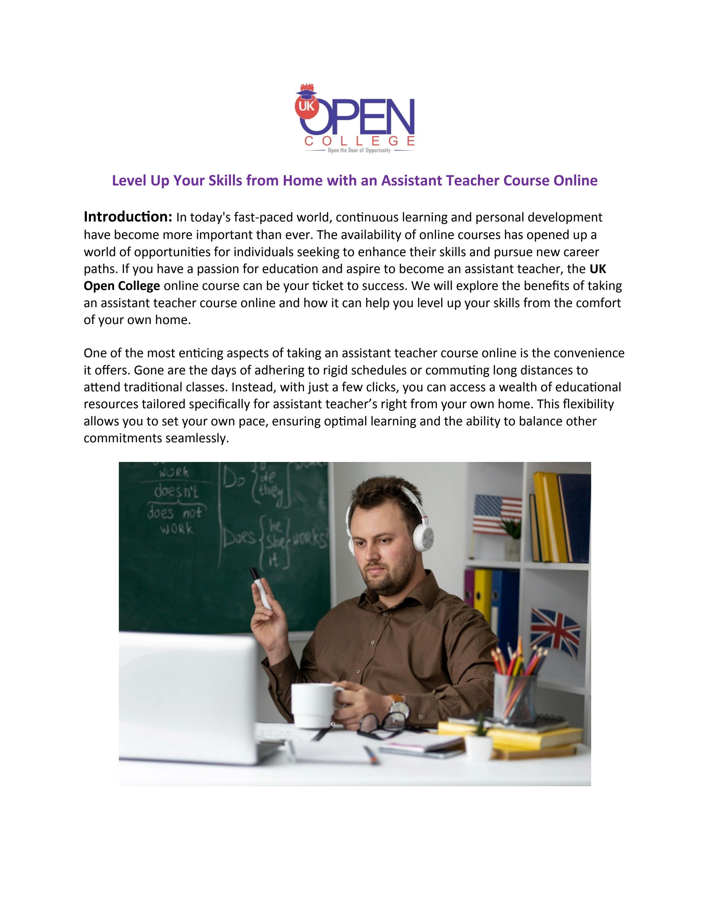 Level Up Your Skills from Home with an Assistant Teacher Course Online ...