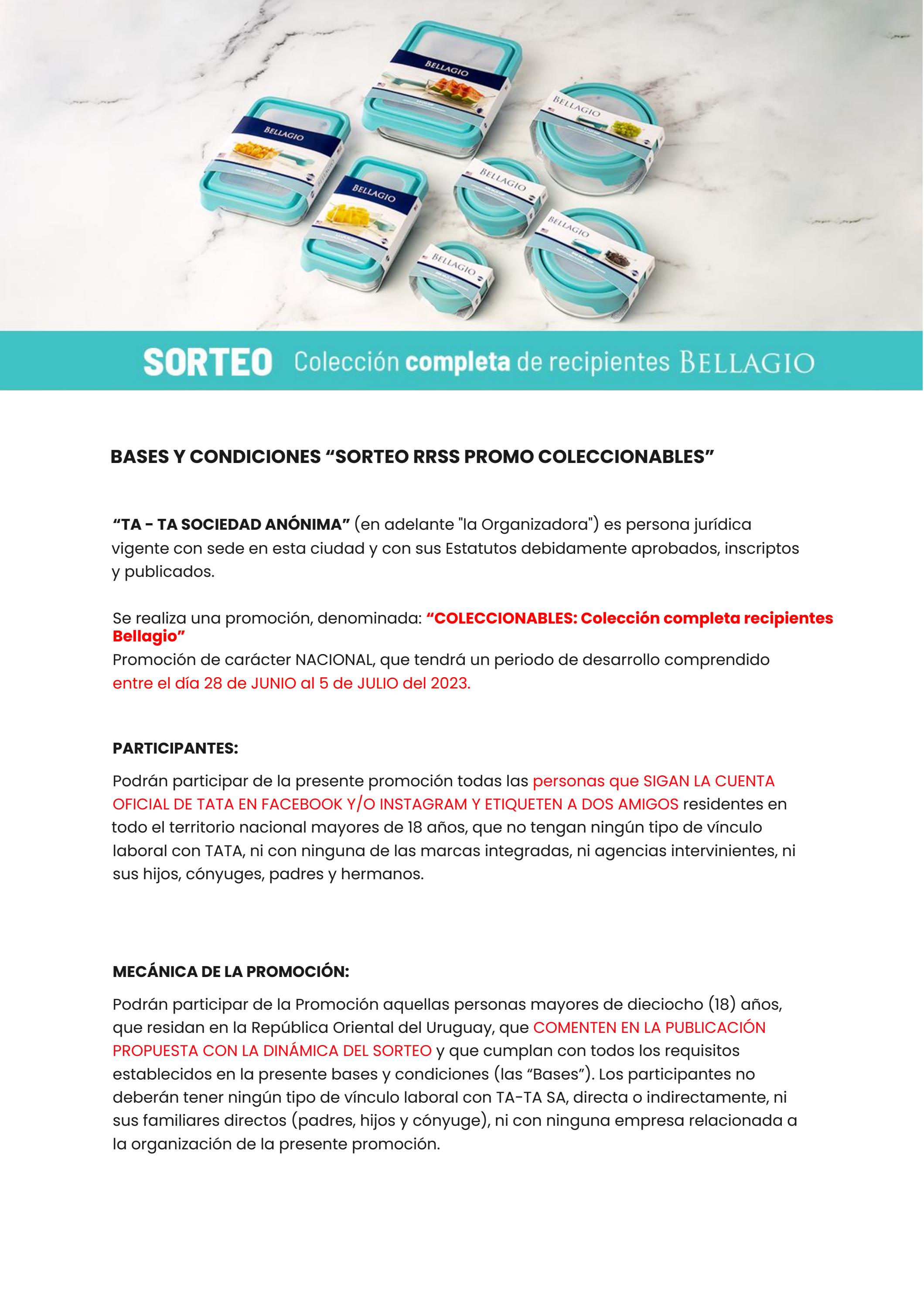 Bases y condiciones "Sorteo Coleccionables" by Ta-Ta Supermercados - Issuu