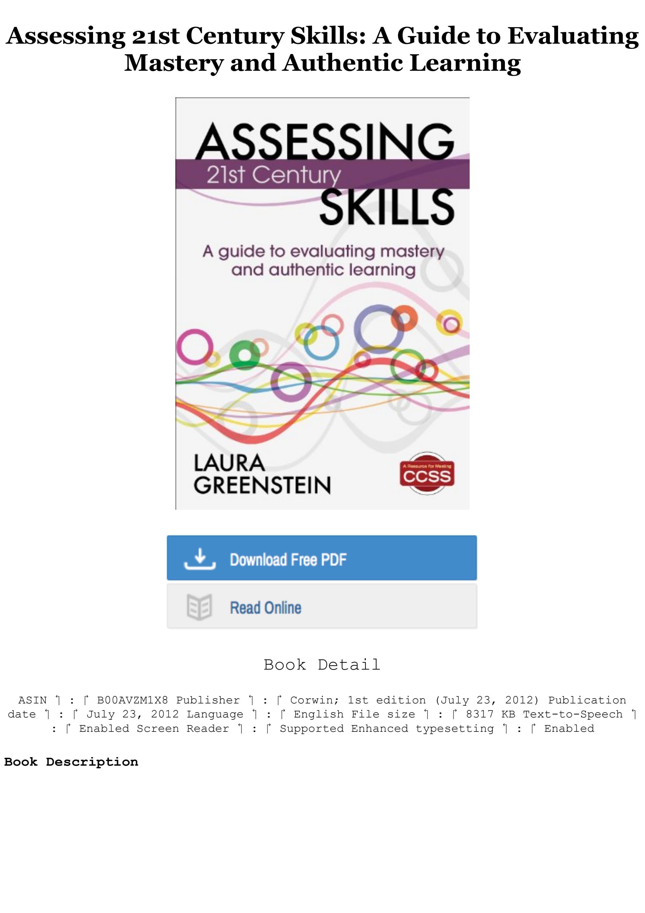 e-Book$ F.r.e.e Assessing 21st Century Skills: A Guide to Evaluating ...