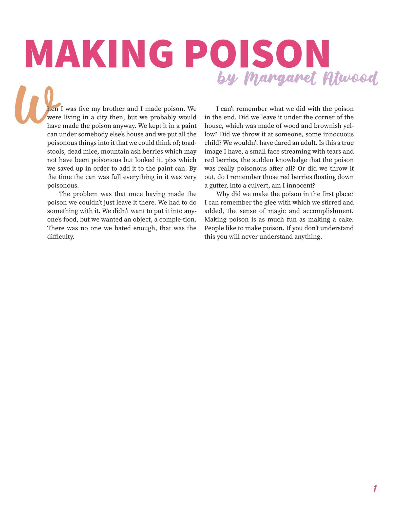 "Making Poison" by Margaret Atwood by Allen Loibner-Waitkus - Issuu