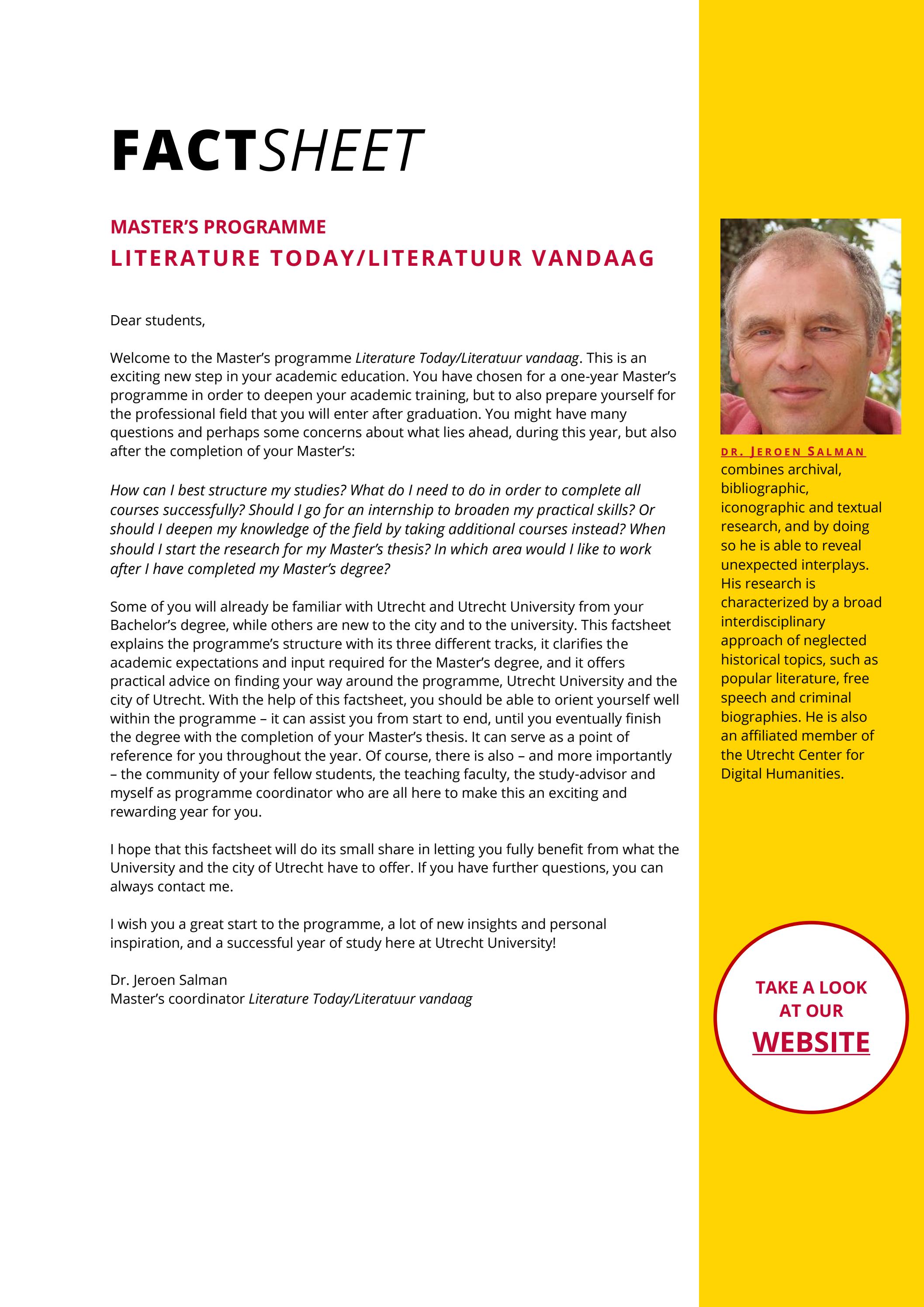 Factsheet Literature Today/Literatuur vandaag by HumanitiesUU - Issuu