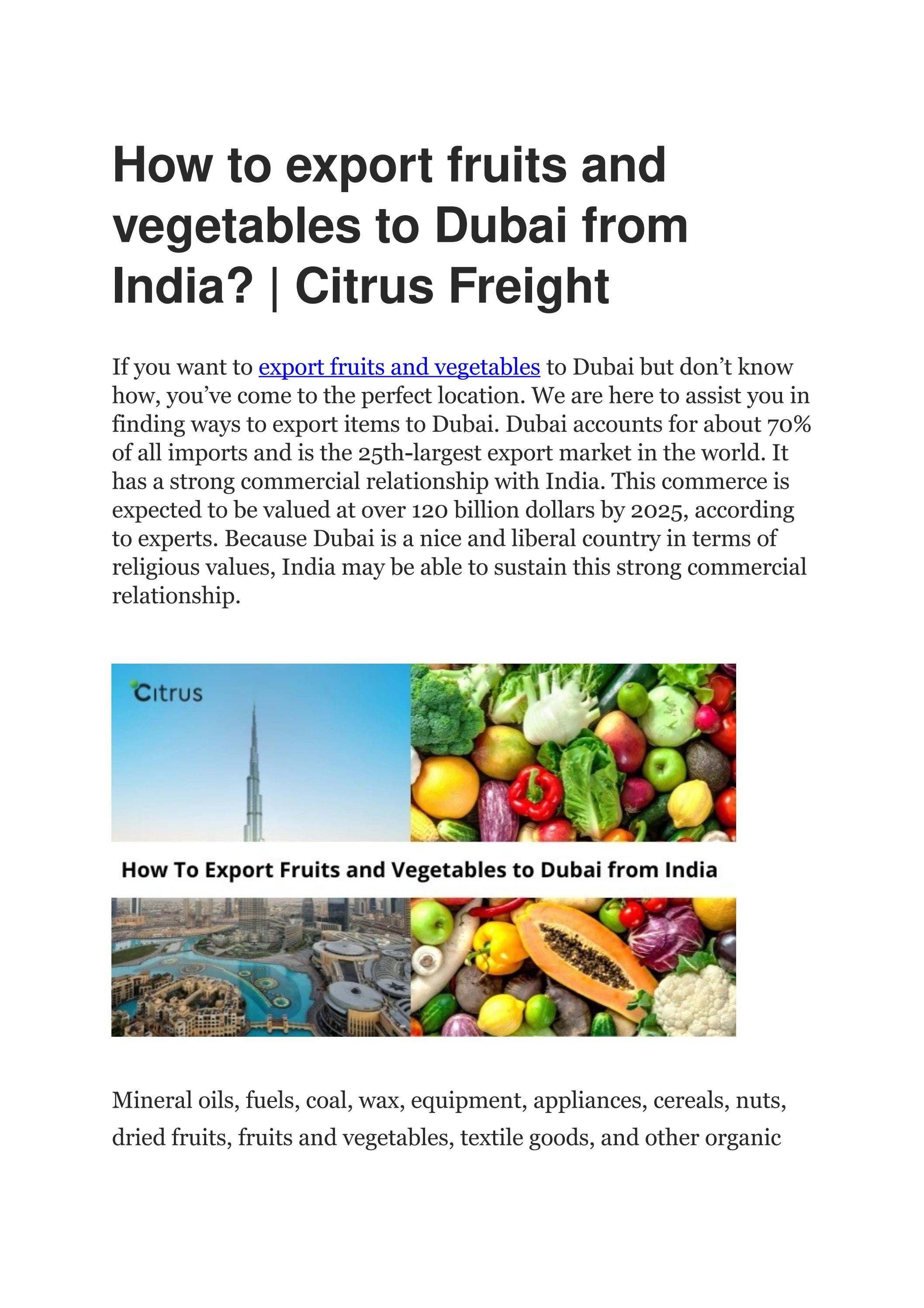 How to export fruits and vegetables to Dubai from India? | Citrus ...