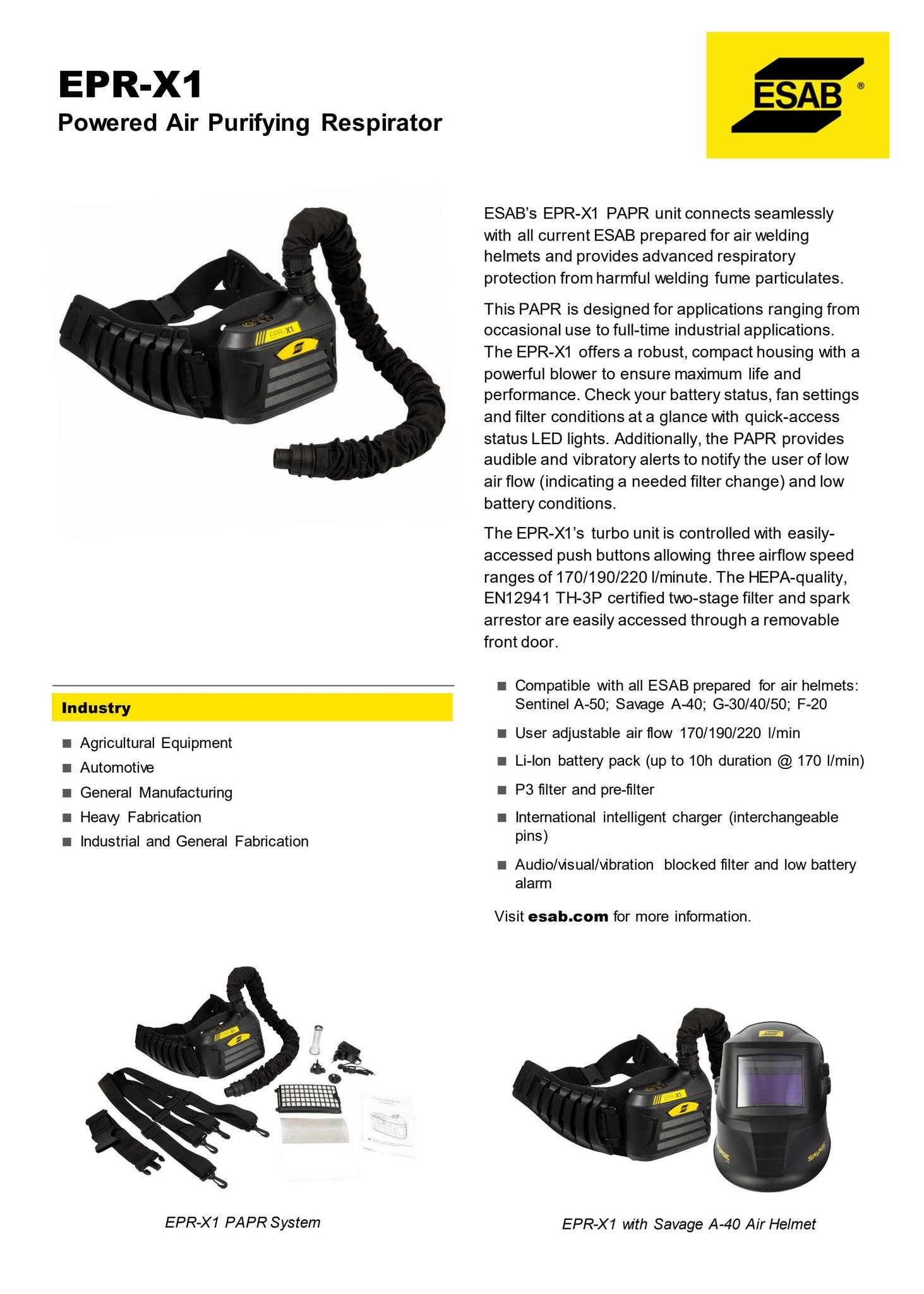 ESAB EPR-X1 PAPR kit Fact Sheet by United Welding Supplies - Issuu