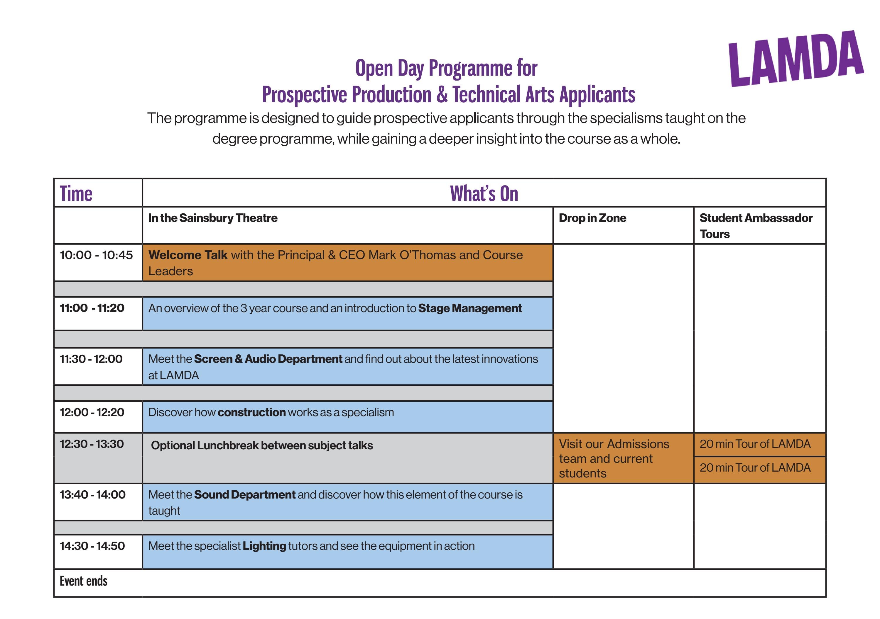 Production & Technical Arts Open Day Timetable by LAMDA - Issuu