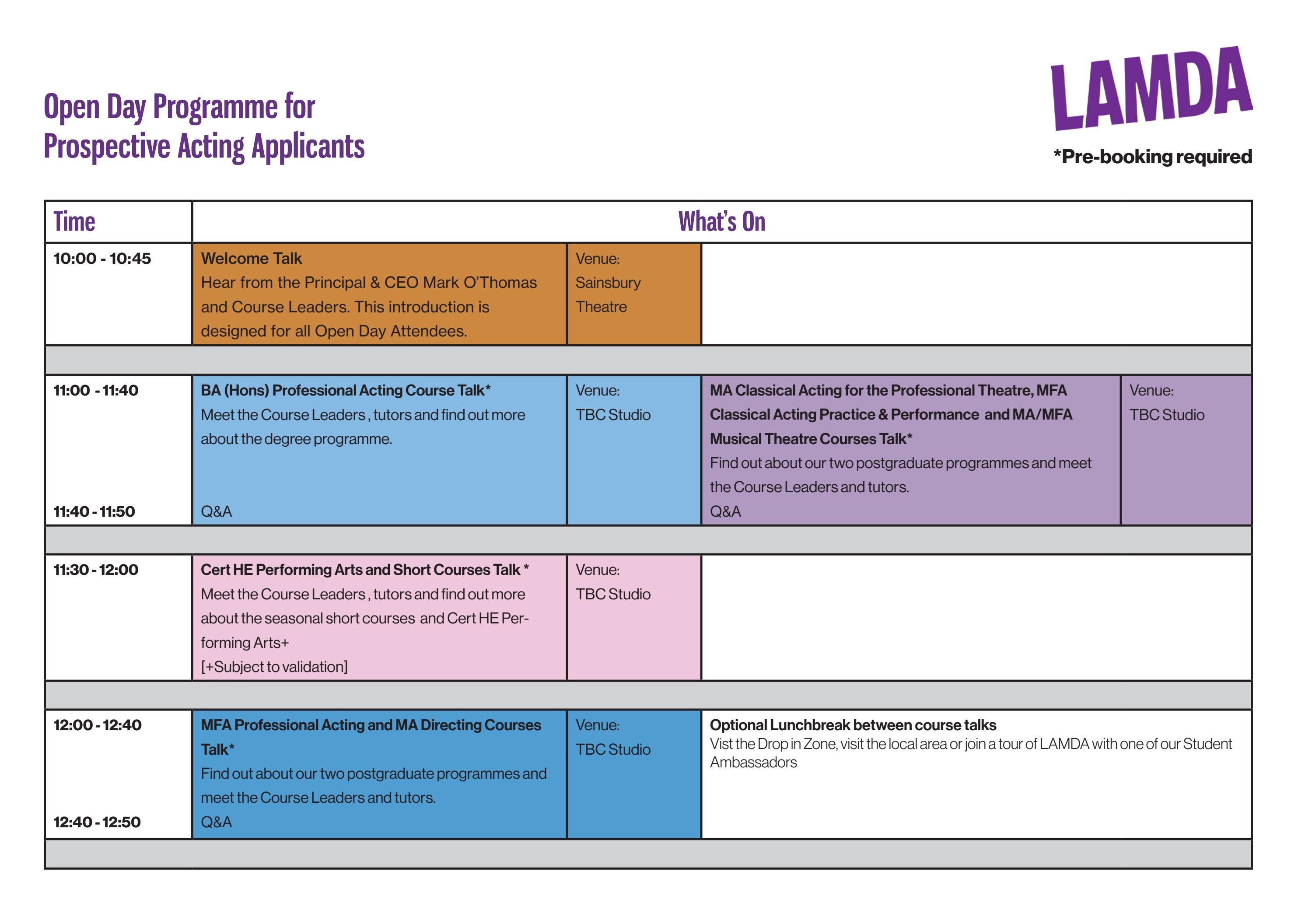 Open Day Timetable for all Acting Courses Draft by LAMDA - Issuu