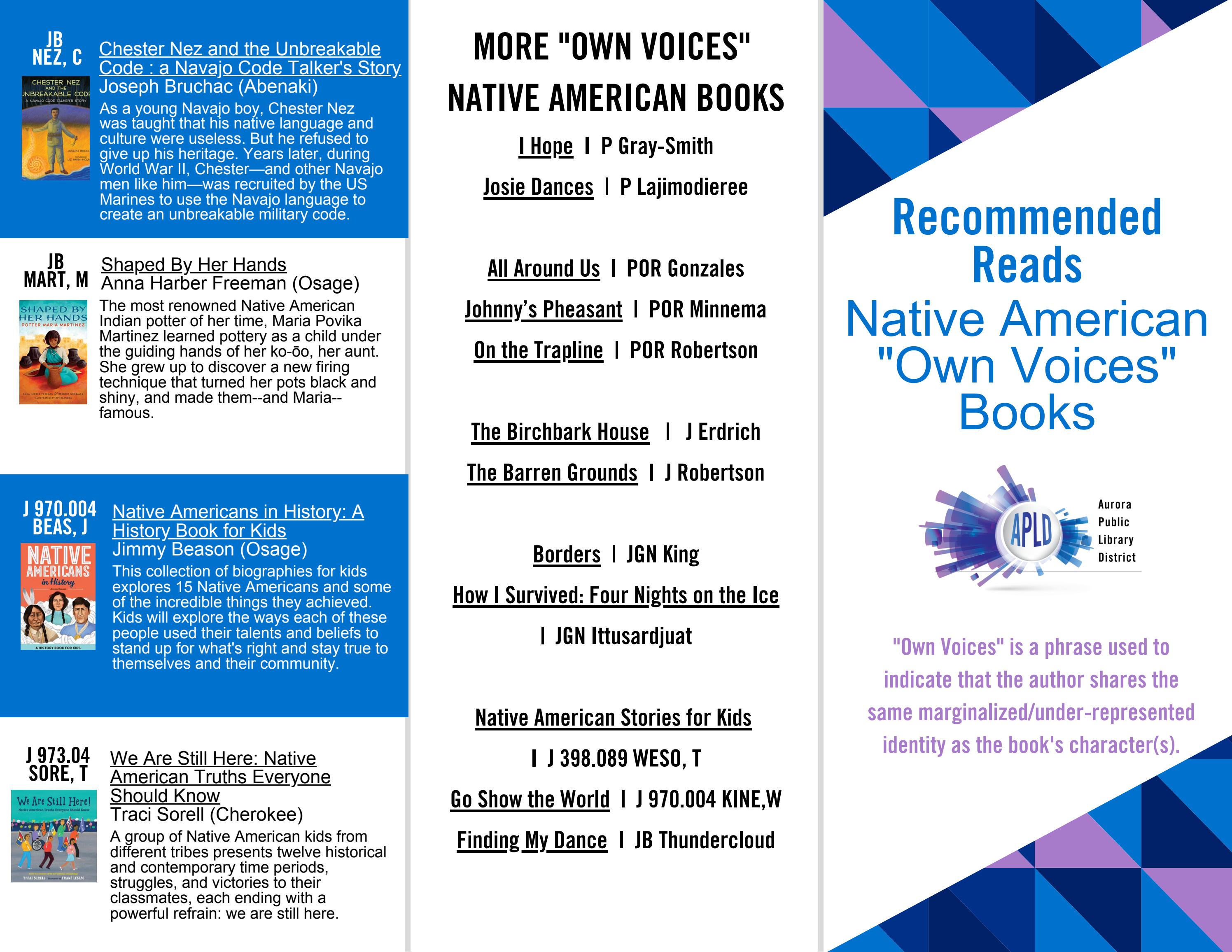 Native American "Own Voices" Books by Aurora Public Library District ...