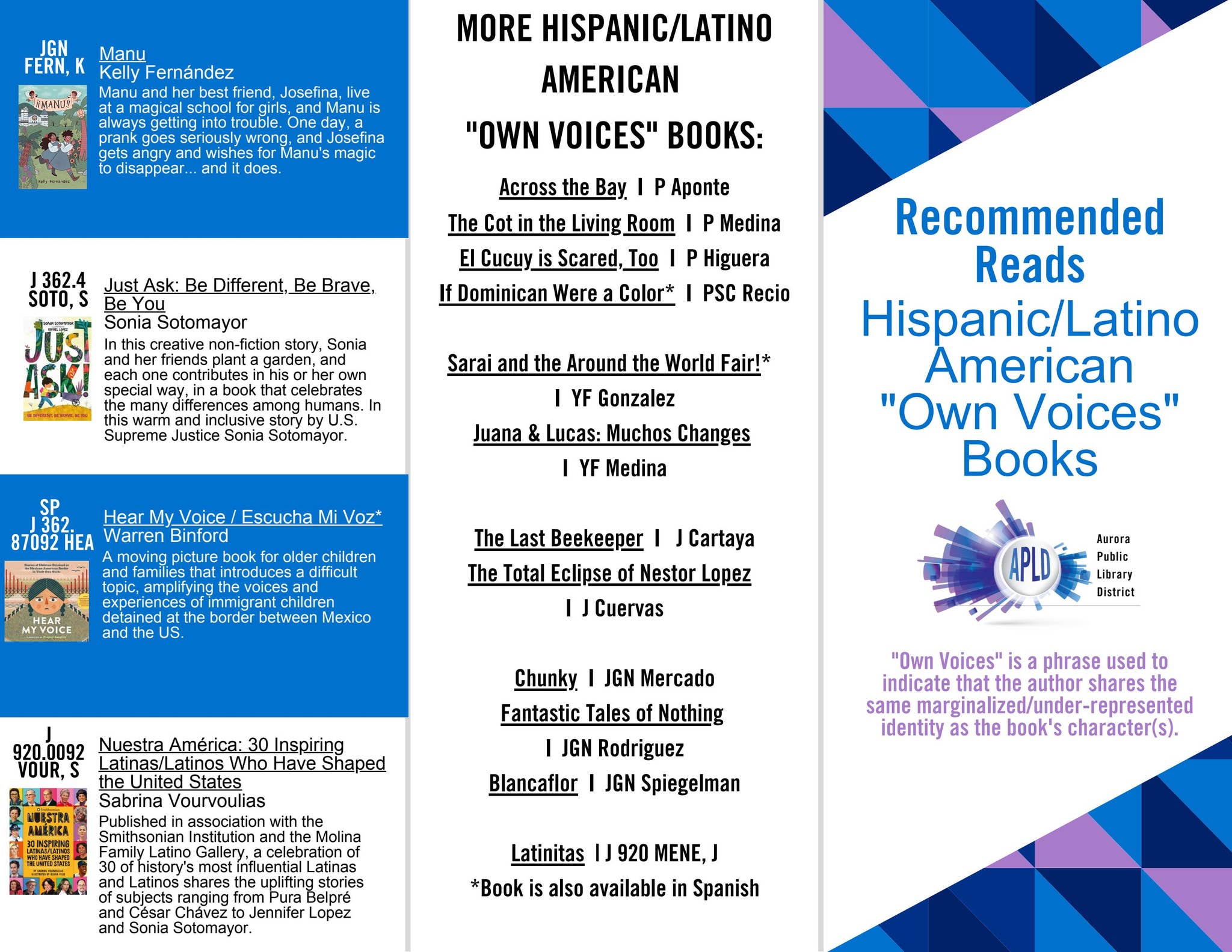 Hispanic/Latino American "Own Voices" Books by Aurora Public Library ...