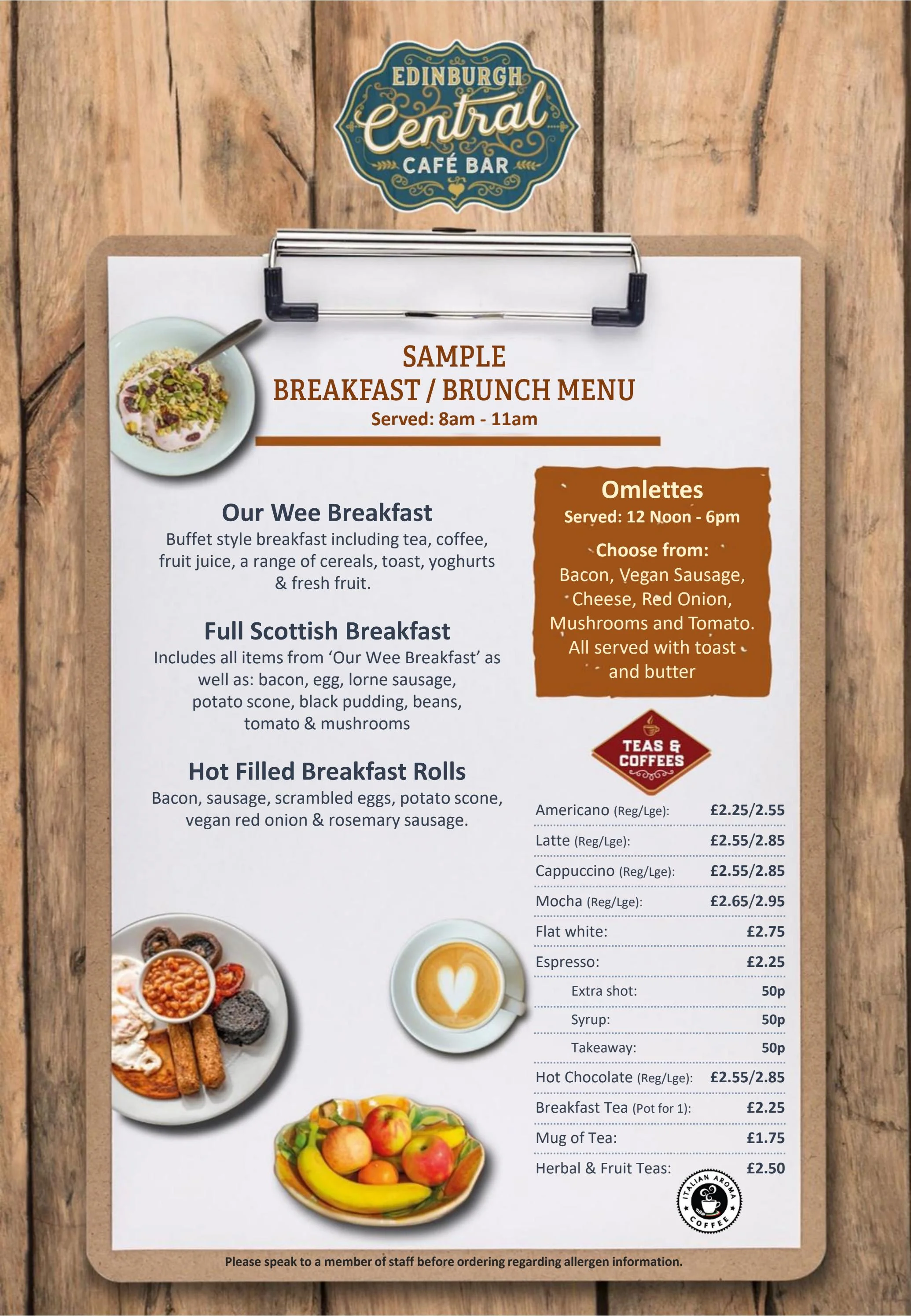 Edinburgh Central Youth Hostel Sample Cafe Bar Menu by ...