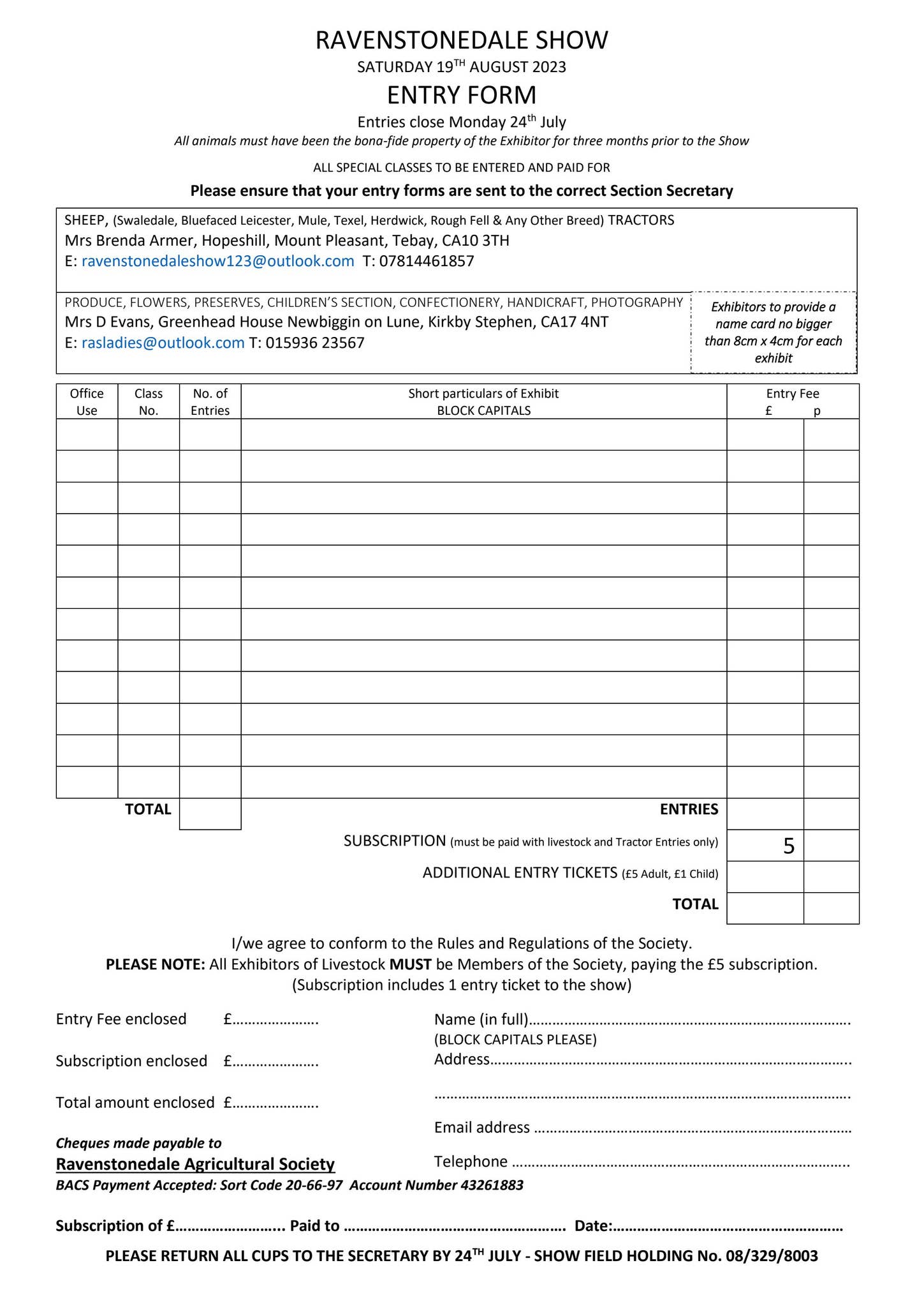 2023 Ravenstonedale Show Entry Form by ravenstonedale - Issuu