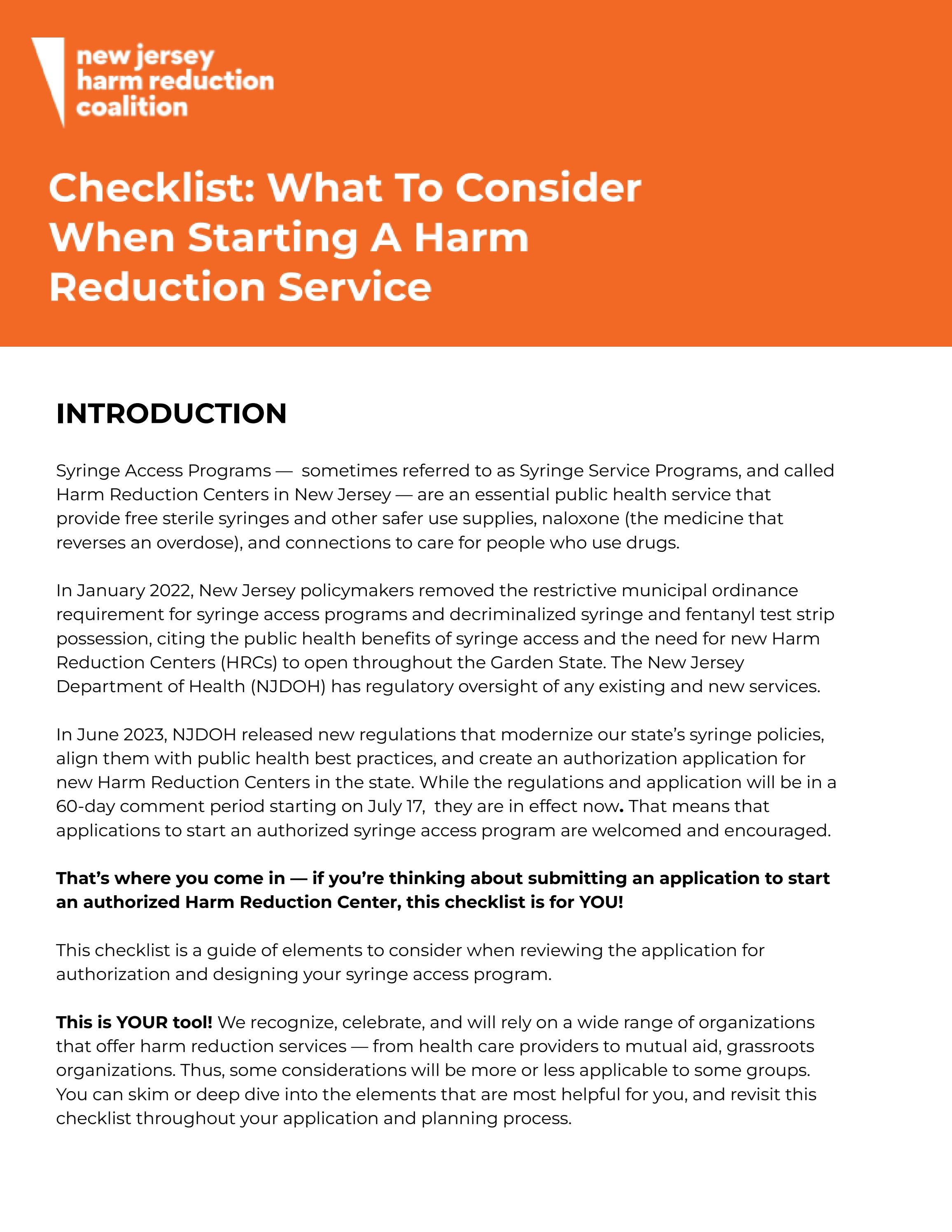 Checklist: What To Consider When Starting A Harm Reduction Service by ...