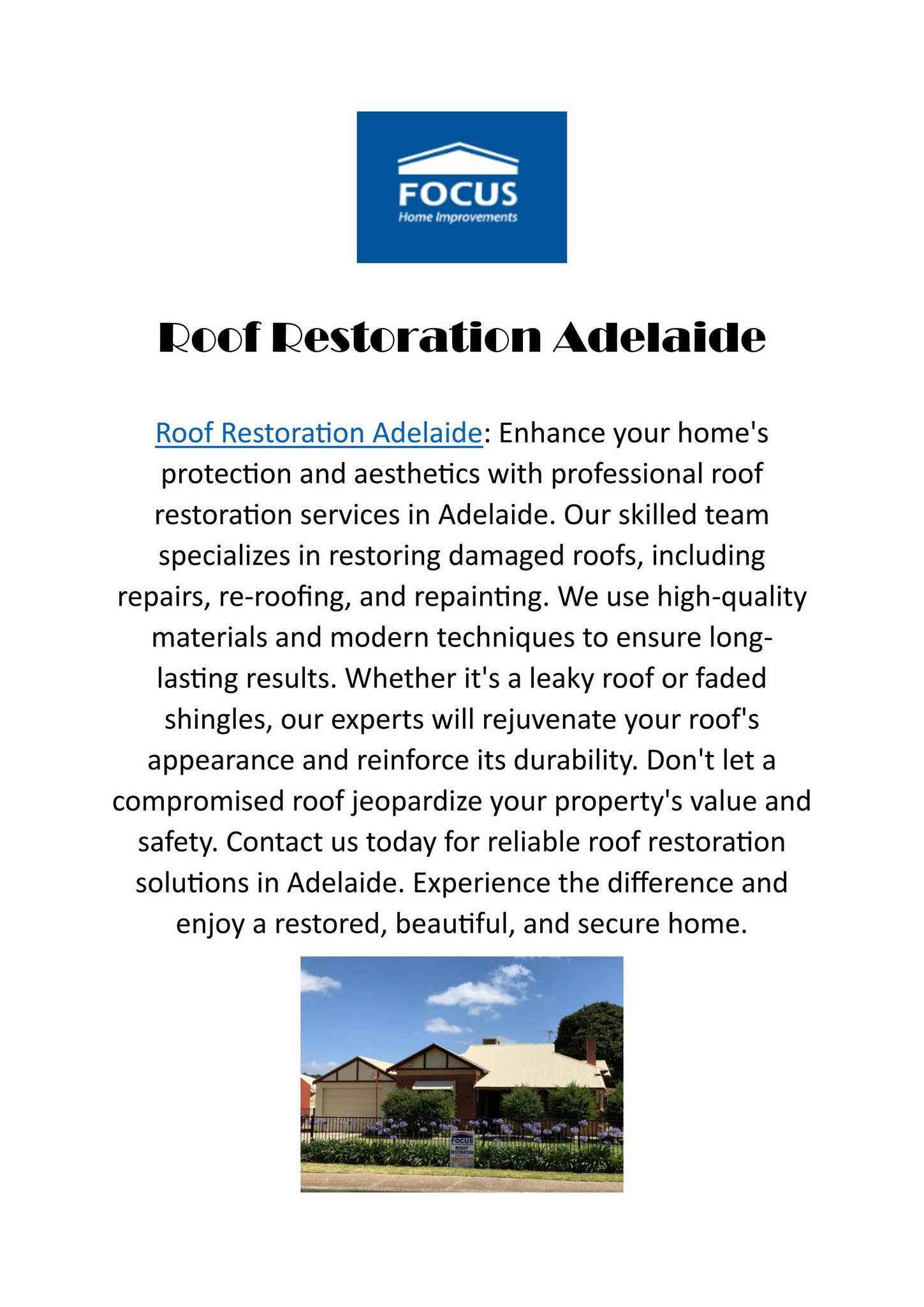 Roof Restoration Adelaide by Focus Home Improvements - Issuu